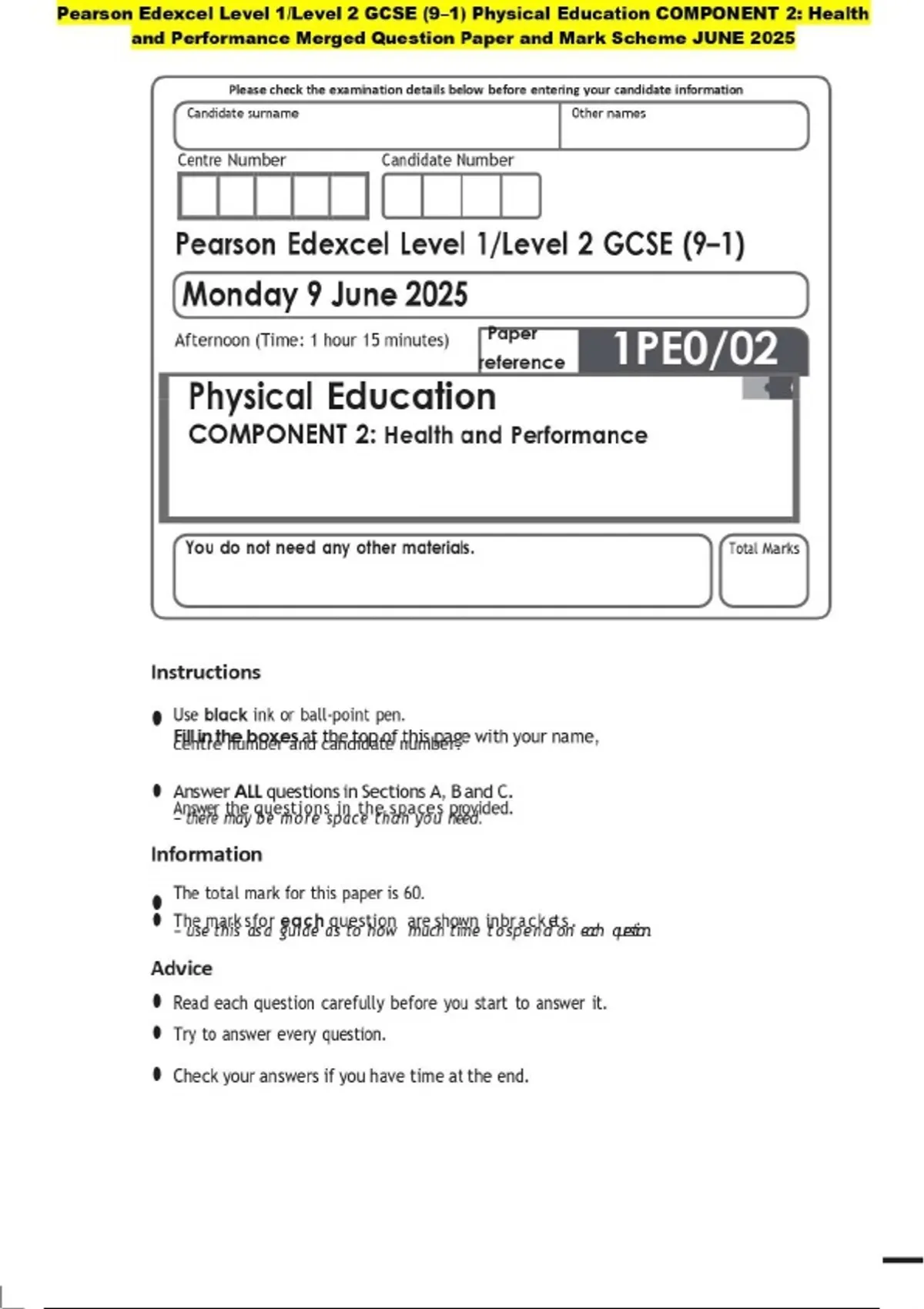 PACKAGE DEAL Pearson Edexcel Level 1/Level 2 GCSE (9–1) Physical ...