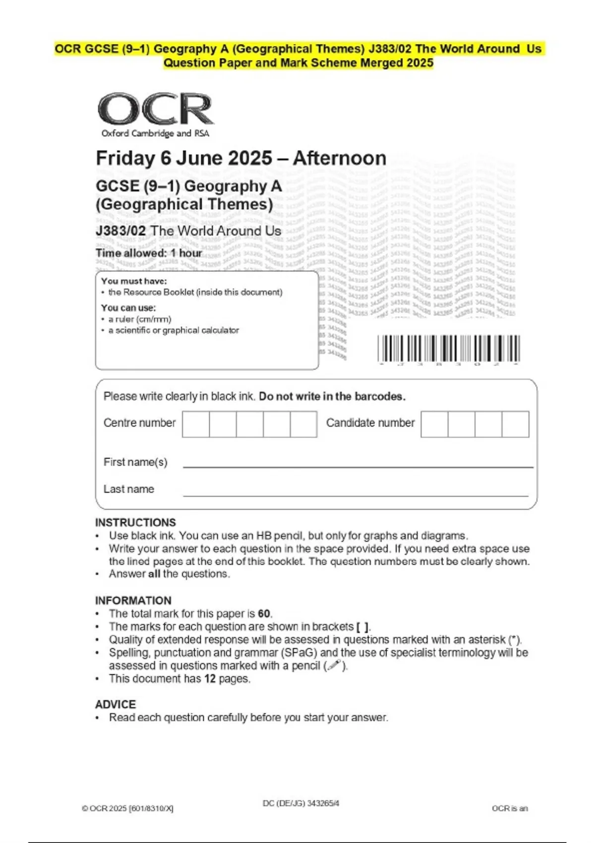 OCR GCSE (9–1) Geography A (Geographical Themes) J383/02 The World ...