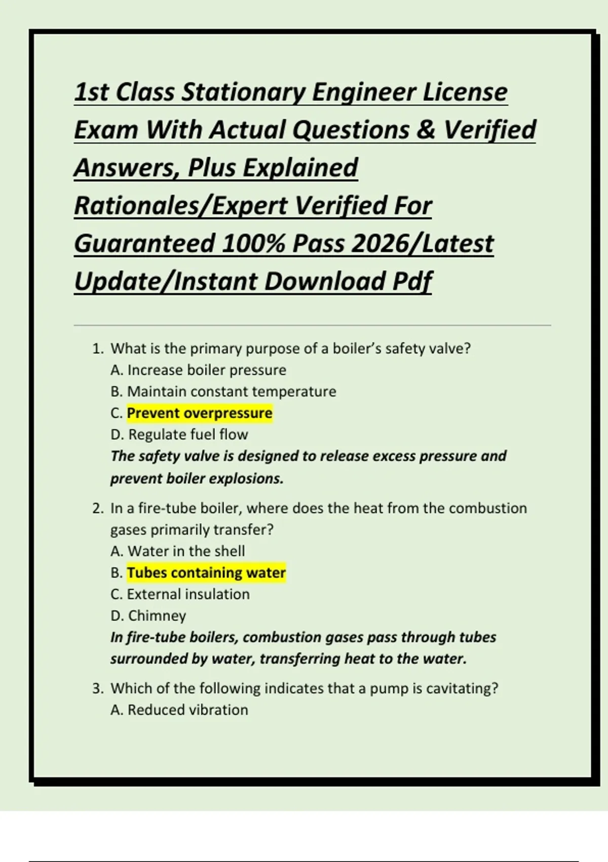 1st Class Stationary Engineer License Exam With Actual Questions ...