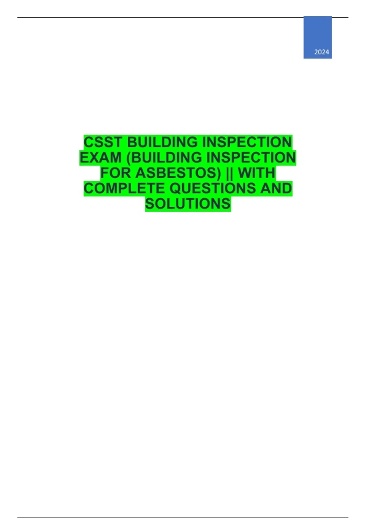 CSST Building Inspection Exam – Complete Questions & Answers (2026/2027 ...