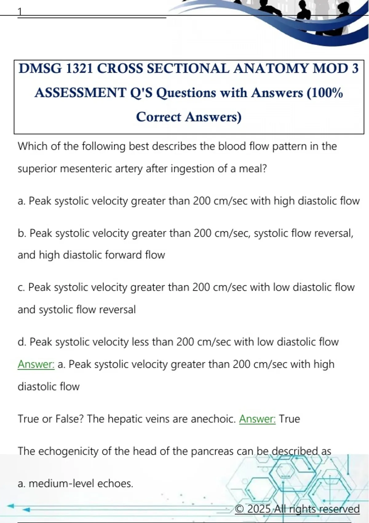 DMSG 1321 CROSS SECTIONAL ANATOMY MOD 1 ASSESSMENT Q'S Questions with ...