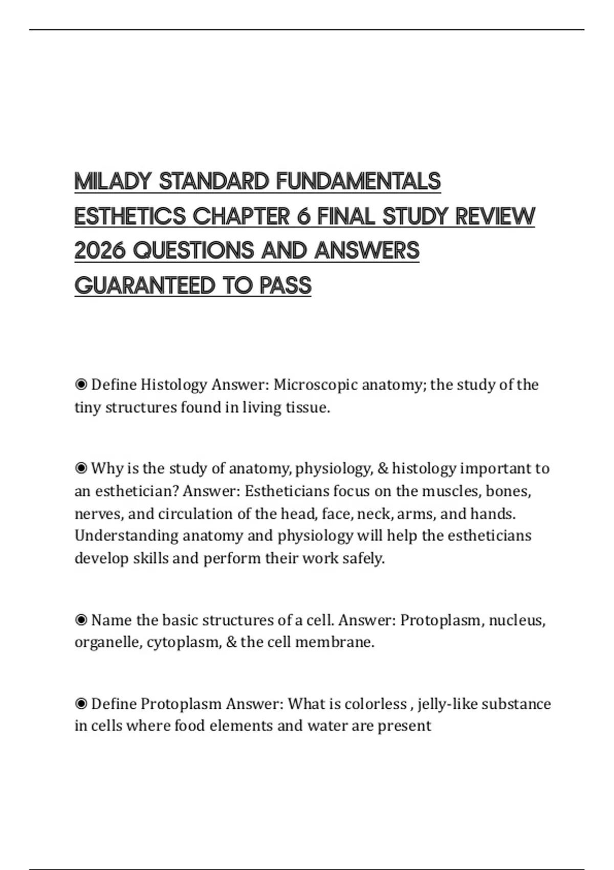 MILADY STANDARD FUNDAMENTALS ESTHETICS CHAPTER 6 FINAL STUDY REVIEW ...