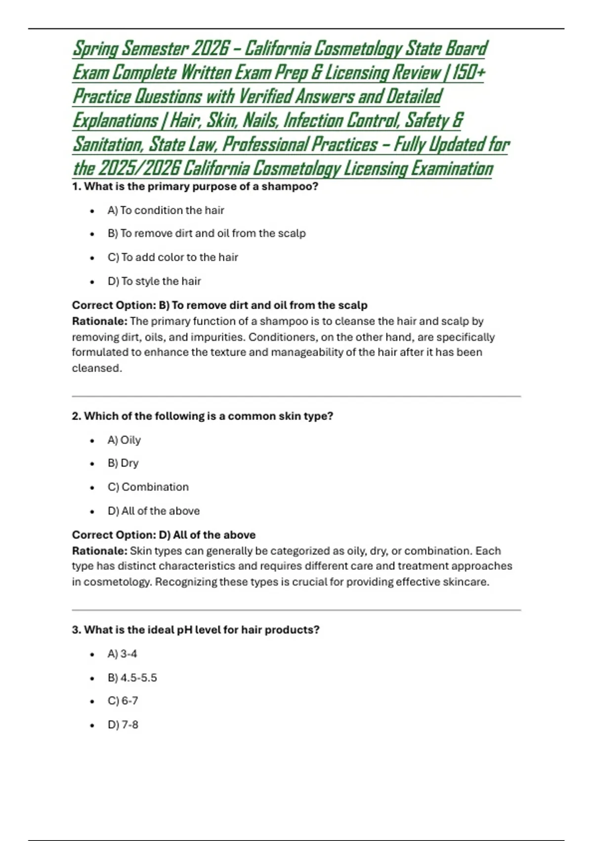 Spring Semester 2026 – California Cosmetology State Board Exam Complete ...