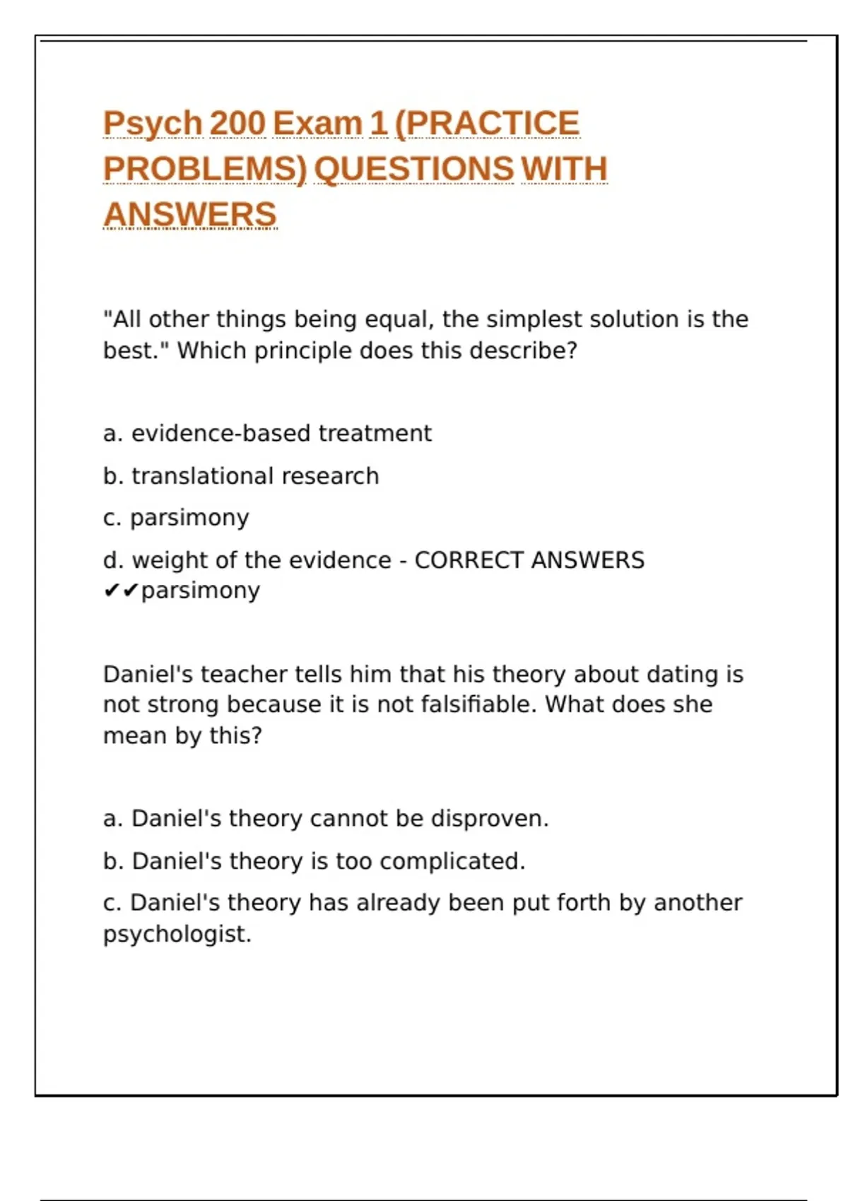 Psych 200 Exam 1 (PRACTICE PROBLEMS) QUESTIONS WITH ANSWERS ...
