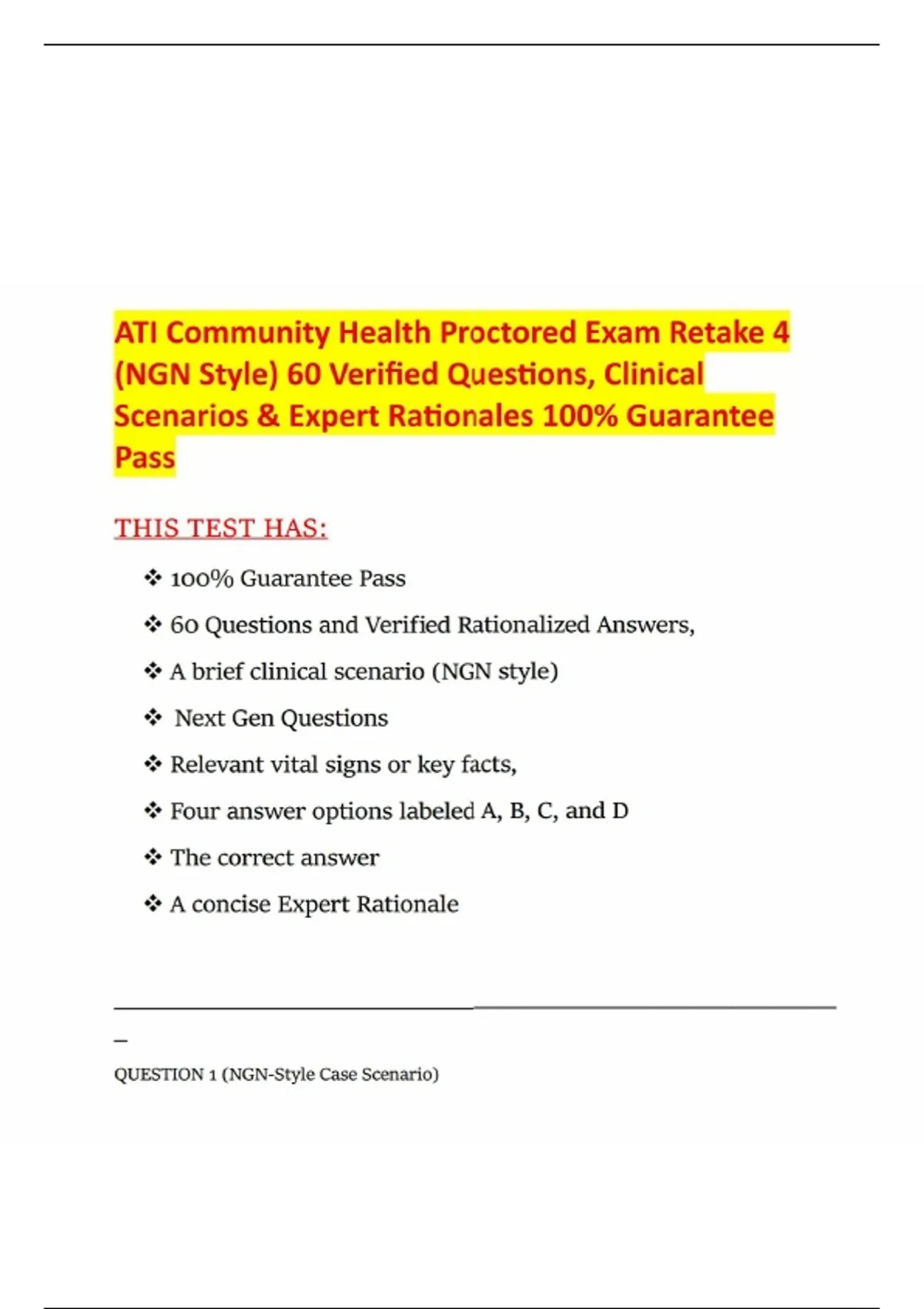 ATI Community Health Proctored Exam Retake 4 (NGN Style) 60 Verified ...