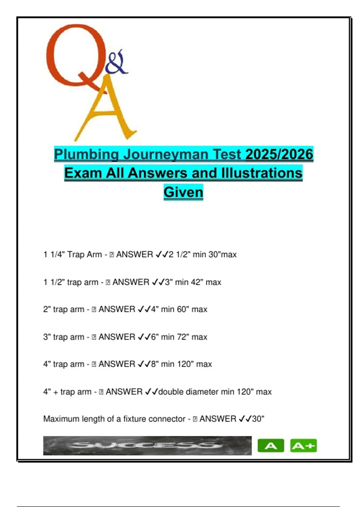 Plumbing Journeyman Test – 2025/2026 – 75 Q&As on Fixture Units, Trap ...