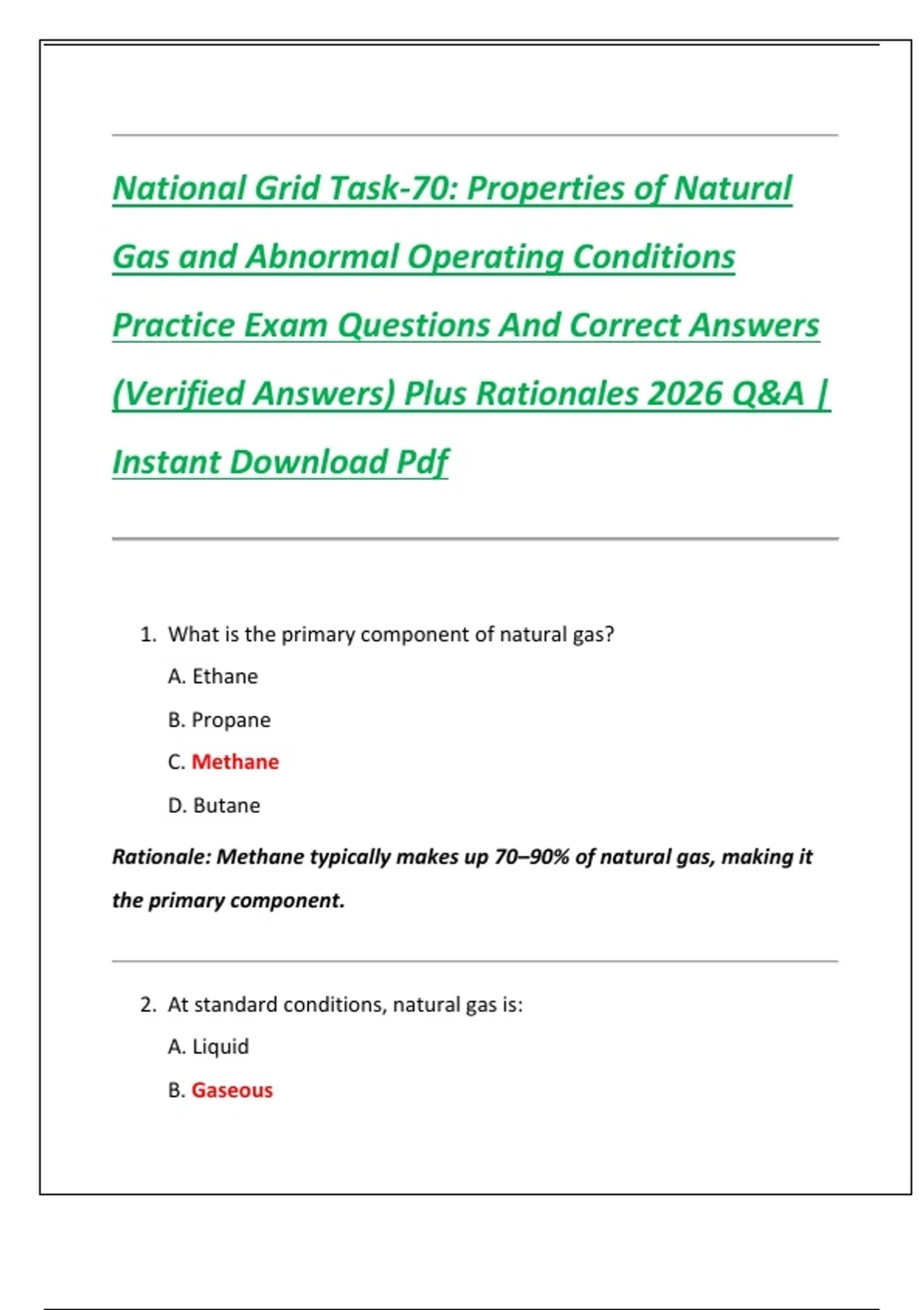 National Grid Task-70: Properties of Natural Gas and Abnormal Operating ...
