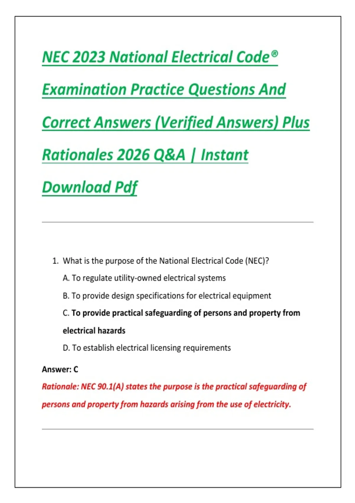 NEC 2023 National Electrical Code® Examination Practice Questions And ...