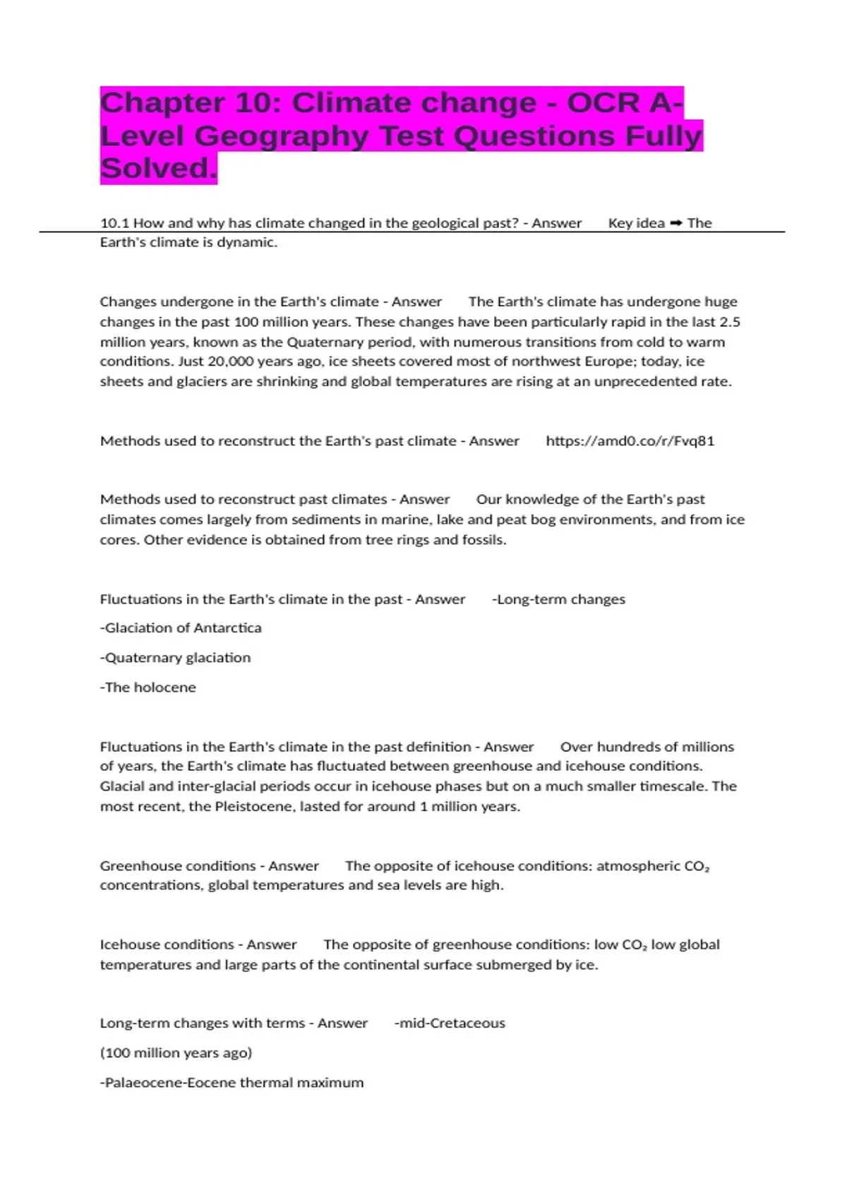 Chapter 10: Climate change - OCR A-Level Geography Test Questions Fully ...