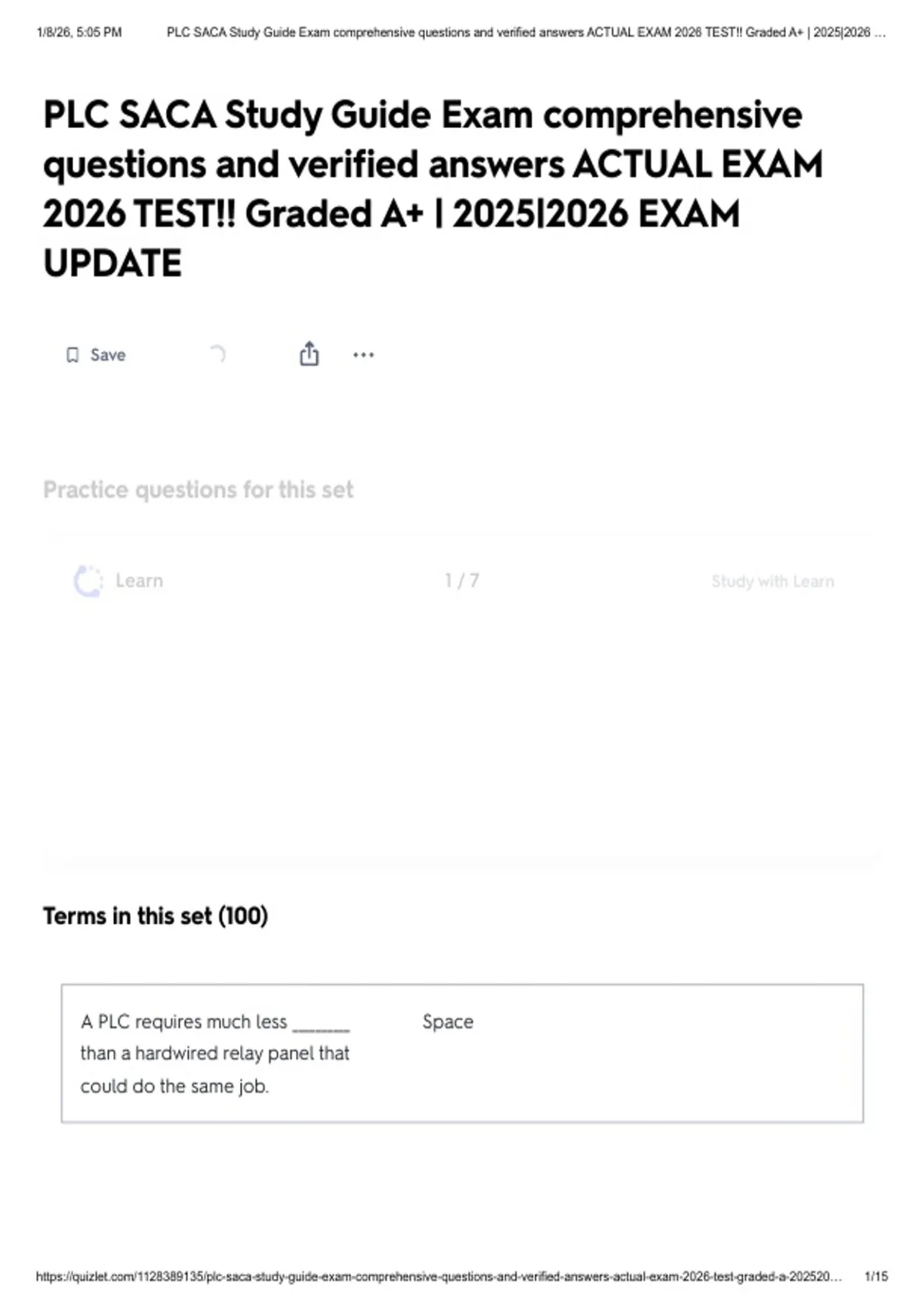 PLC SACA Study Guide Exam comprehensive questions and verified answers ...
