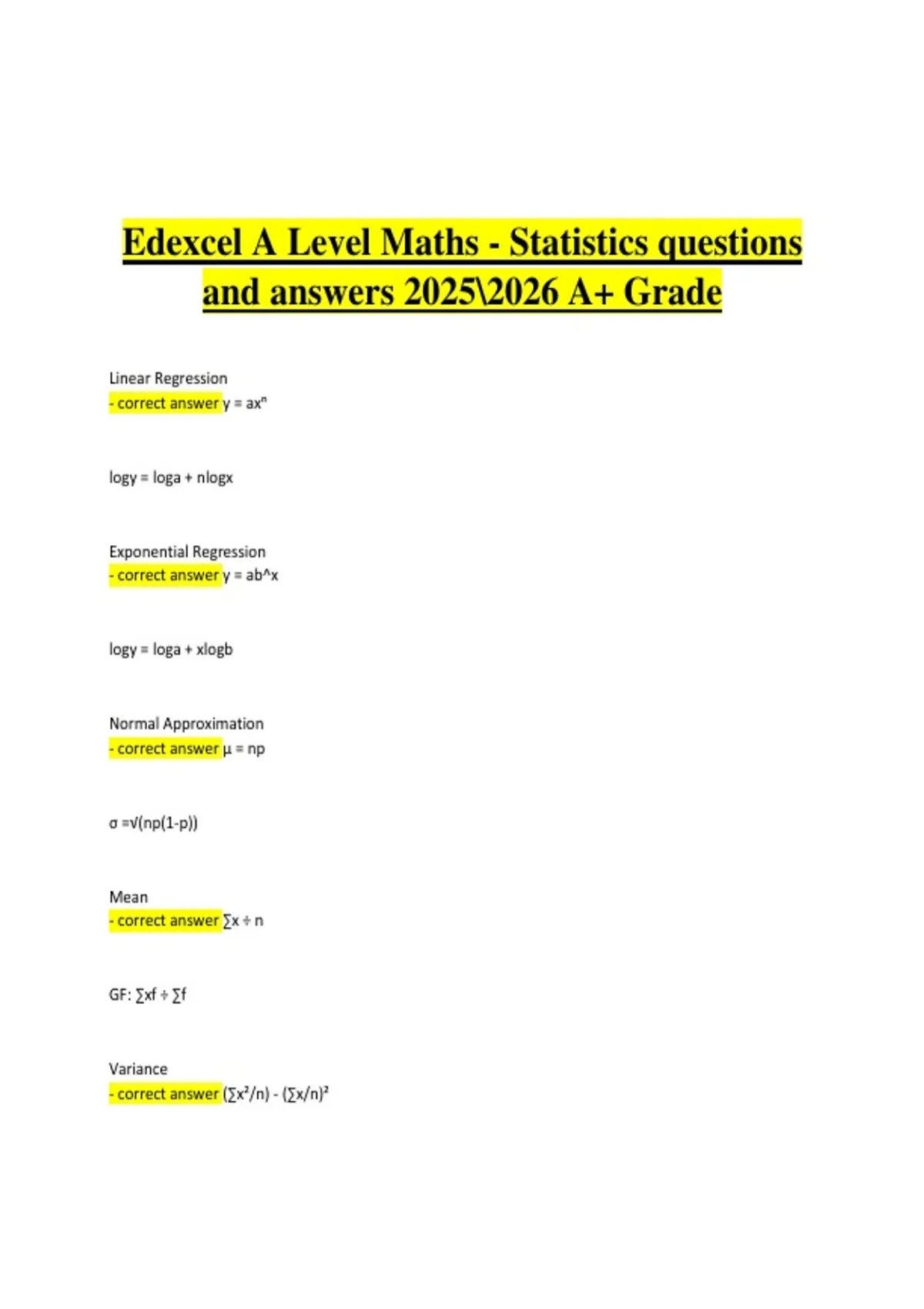 Edexcel A Level Mathematics – Statistics Questions and Answers, 2025 ...