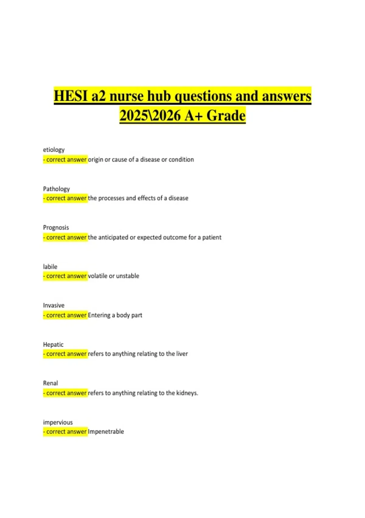 HESI A2 Nurse Hub Exam | Verified Practice Questions & Correct Detailed ...