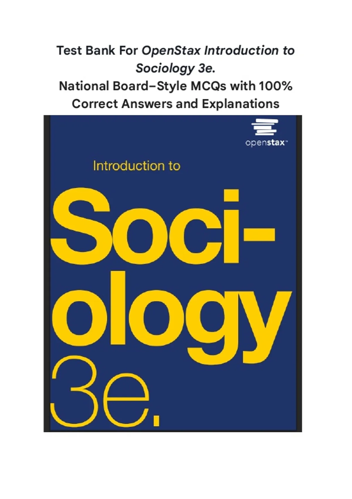 Test Bank For OpenStax Introduction to Sociology 3e. National Board ...