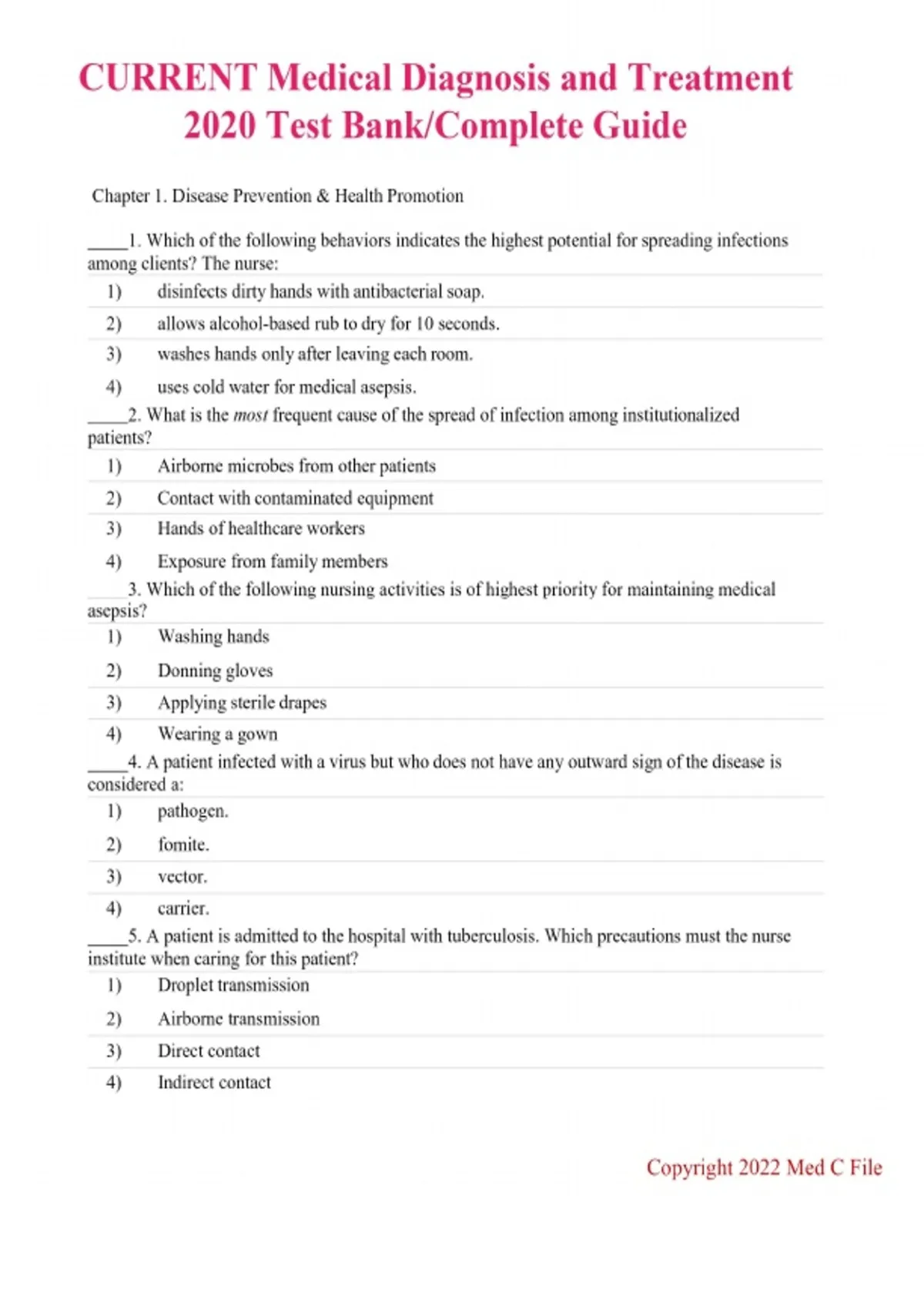 Current Medical Diagnosis & Treatment – Test Bank & Study Guide for ...