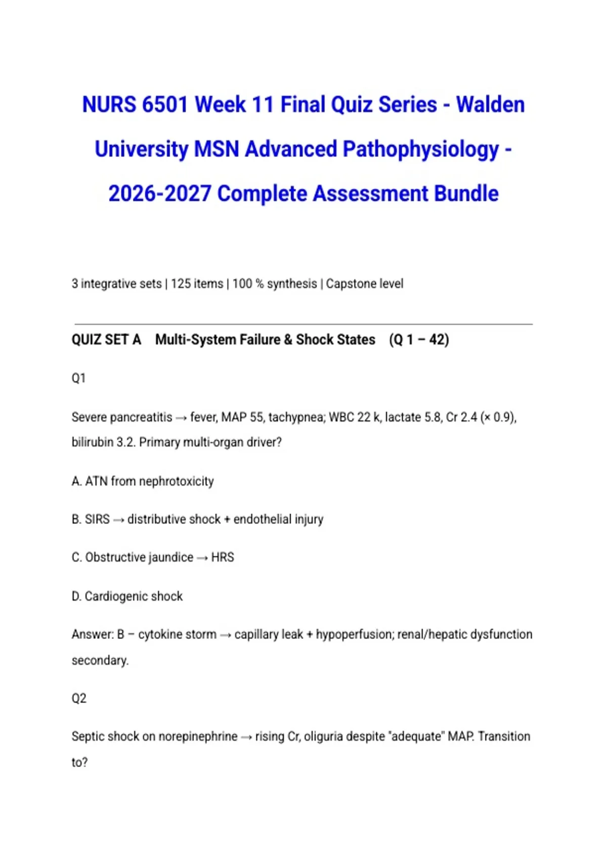 NURS 6501 Week 11 Final Quiz Series - Walden University MSN Advanced ...