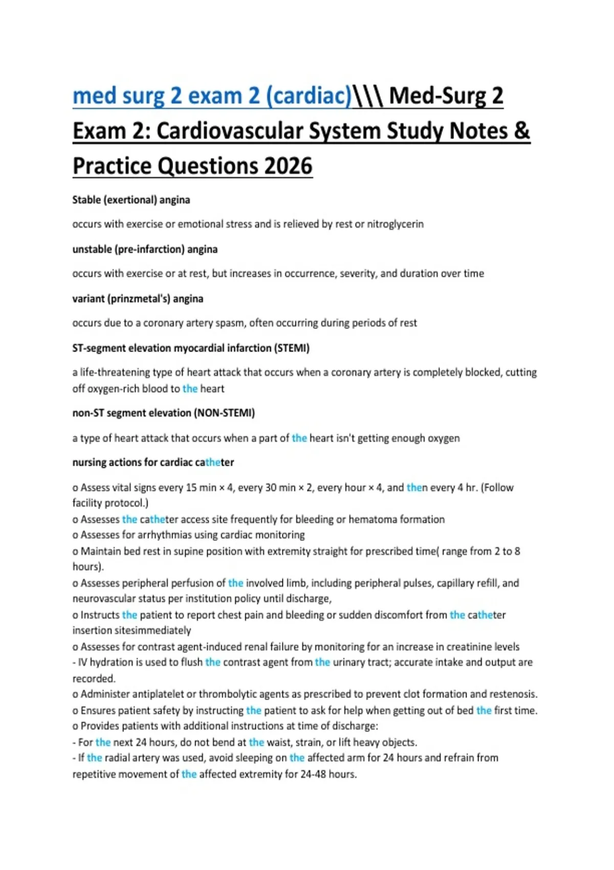 ATI Adult Med-Surg Cardiovascular Practice Questions 2026 – Complete ...