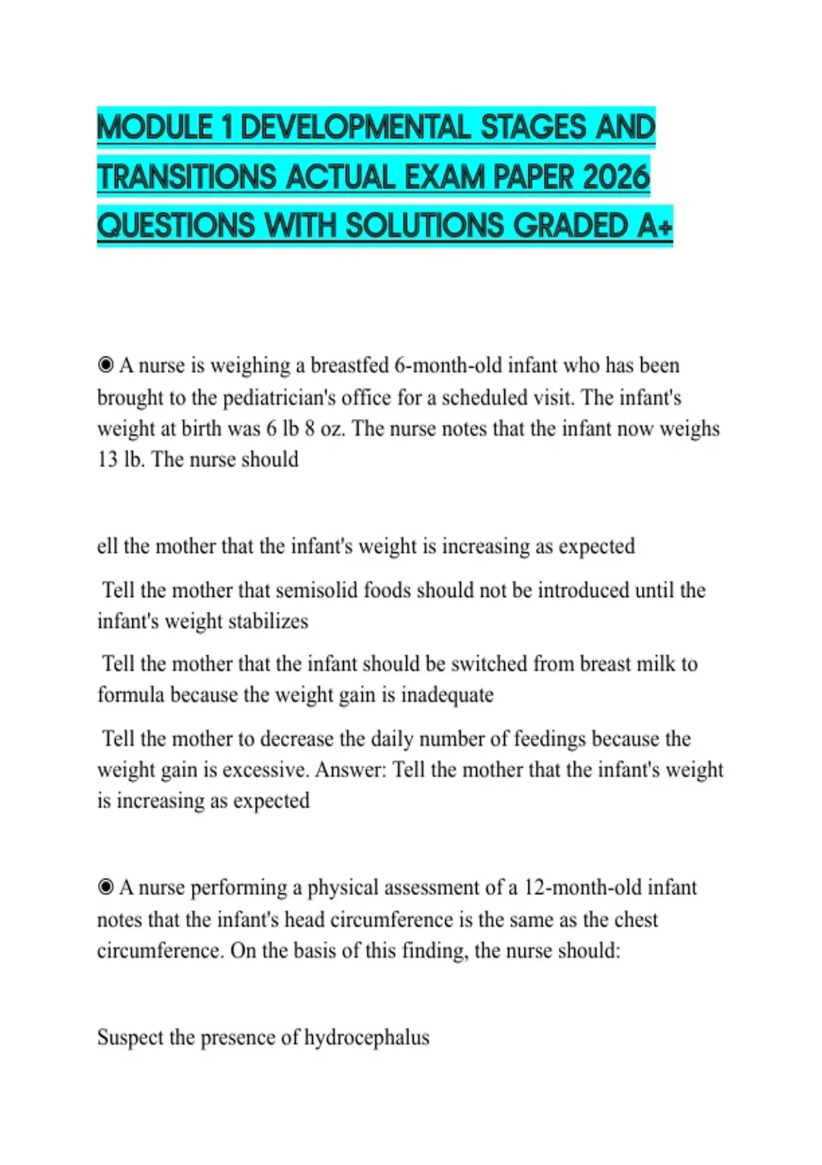 MODULE 1 DEVELOPMENTAL STAGES AND TRANSITIONS ACTUAL EXAM PAPER 2026 ...