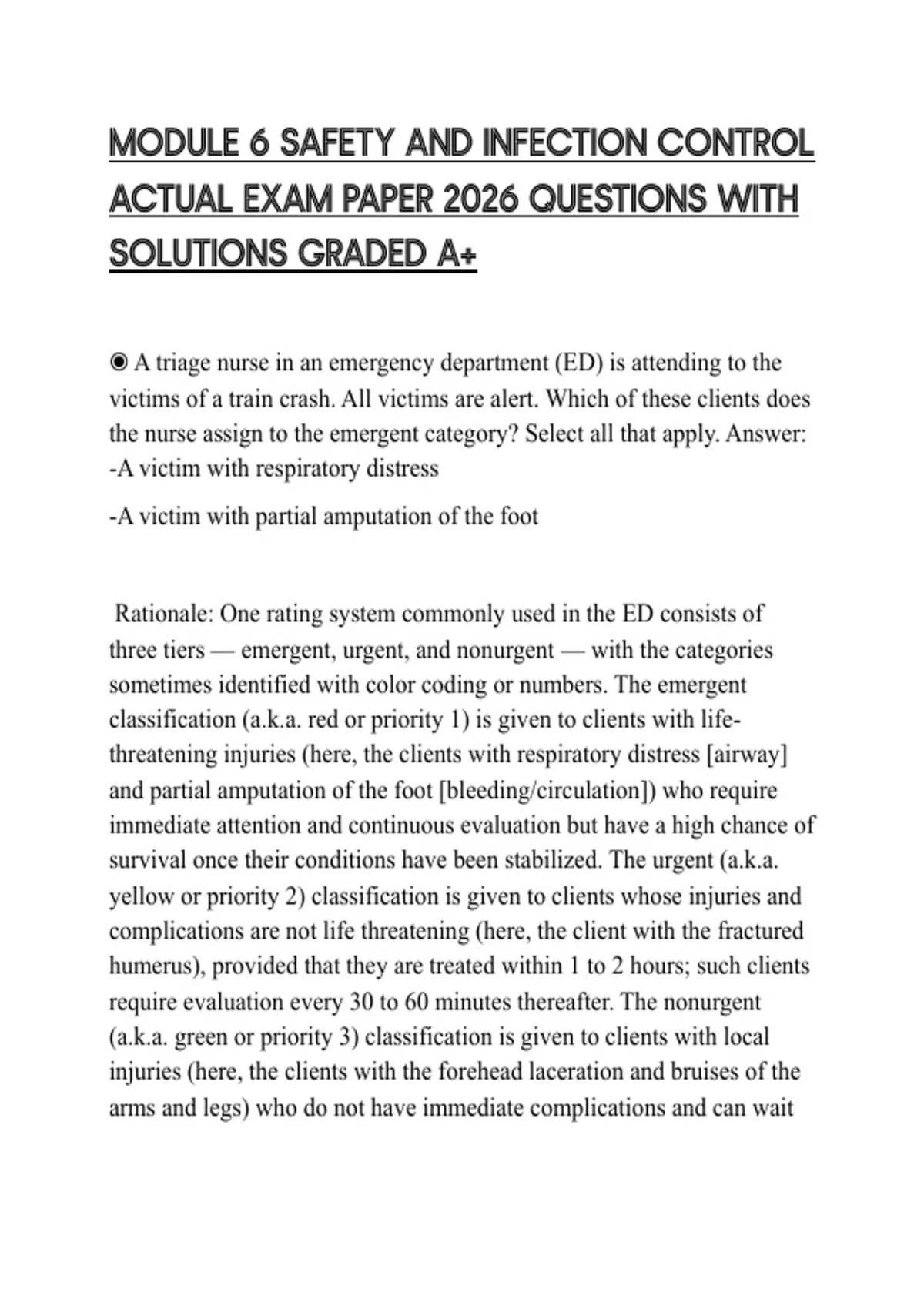 MODULE 6 SAFETY AND INFECTION CONTROL ACTUAL EXAM PAPER 2026 QUESTIONS ...