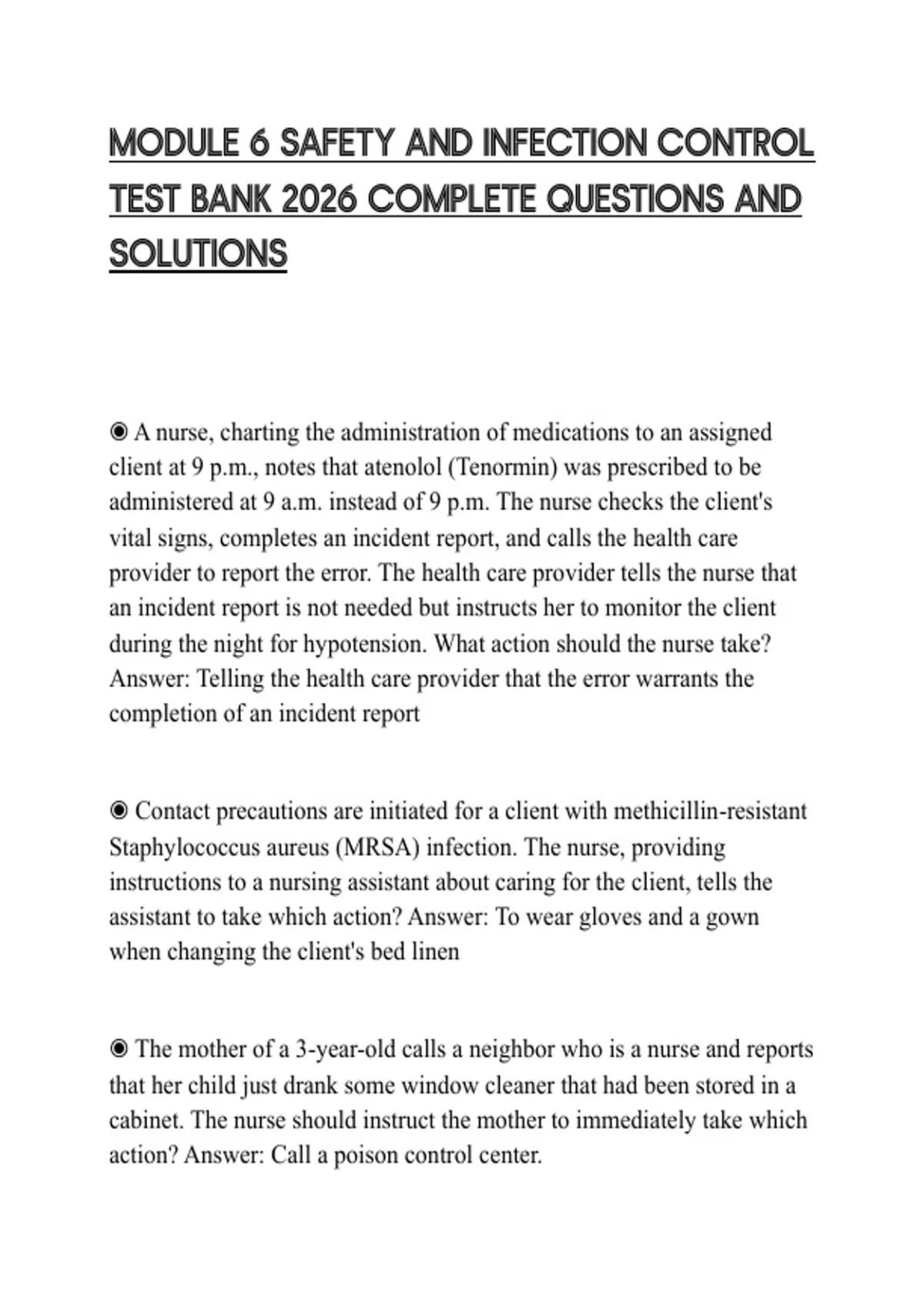 MODULE 6 SAFETY AND INFECTION CONTROL TEST BANK 2026 COMPLETE QUESTIONS ...