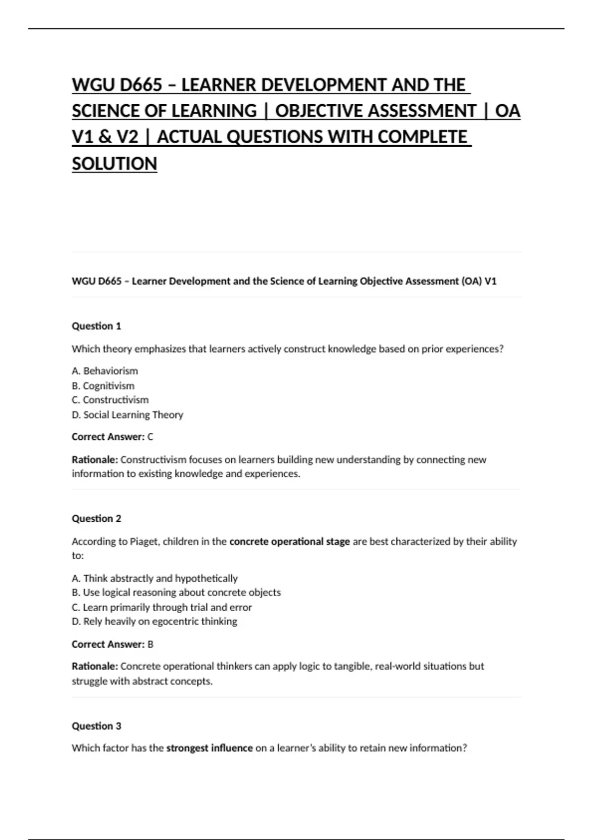 WGU D665 – LEARNER DEVELOPMENT AND THE SCIENCE OF LEARNING | OBJECTIVE ...