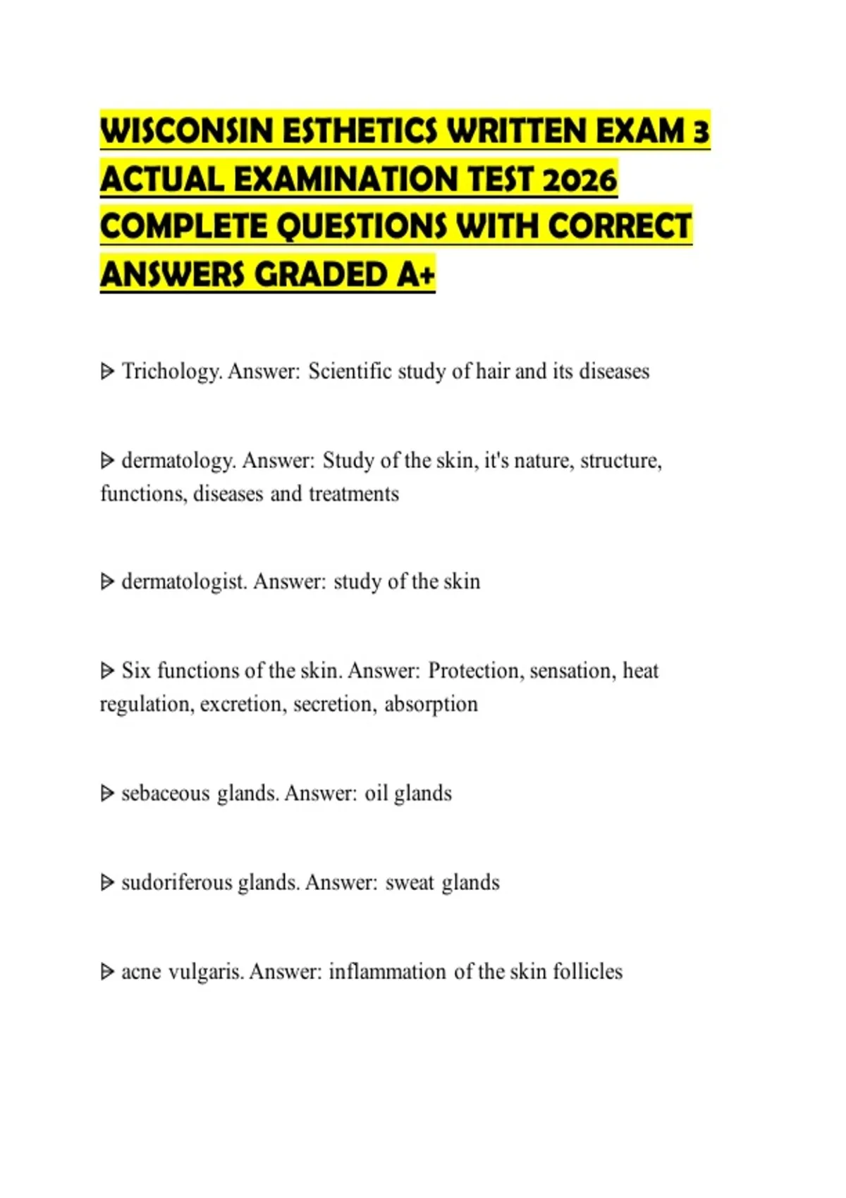 WISCONSIN ESTHETICS WRITTEN EXAM 3 ACTUAL EXAMINATION TEST 2026 ...