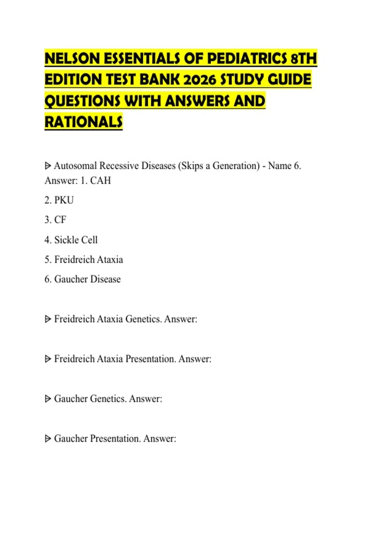 NELSON ESSENTIALS OF PEDIATRICS 8TH EDITION TEST BANK 2026 STUDY GUIDE ...