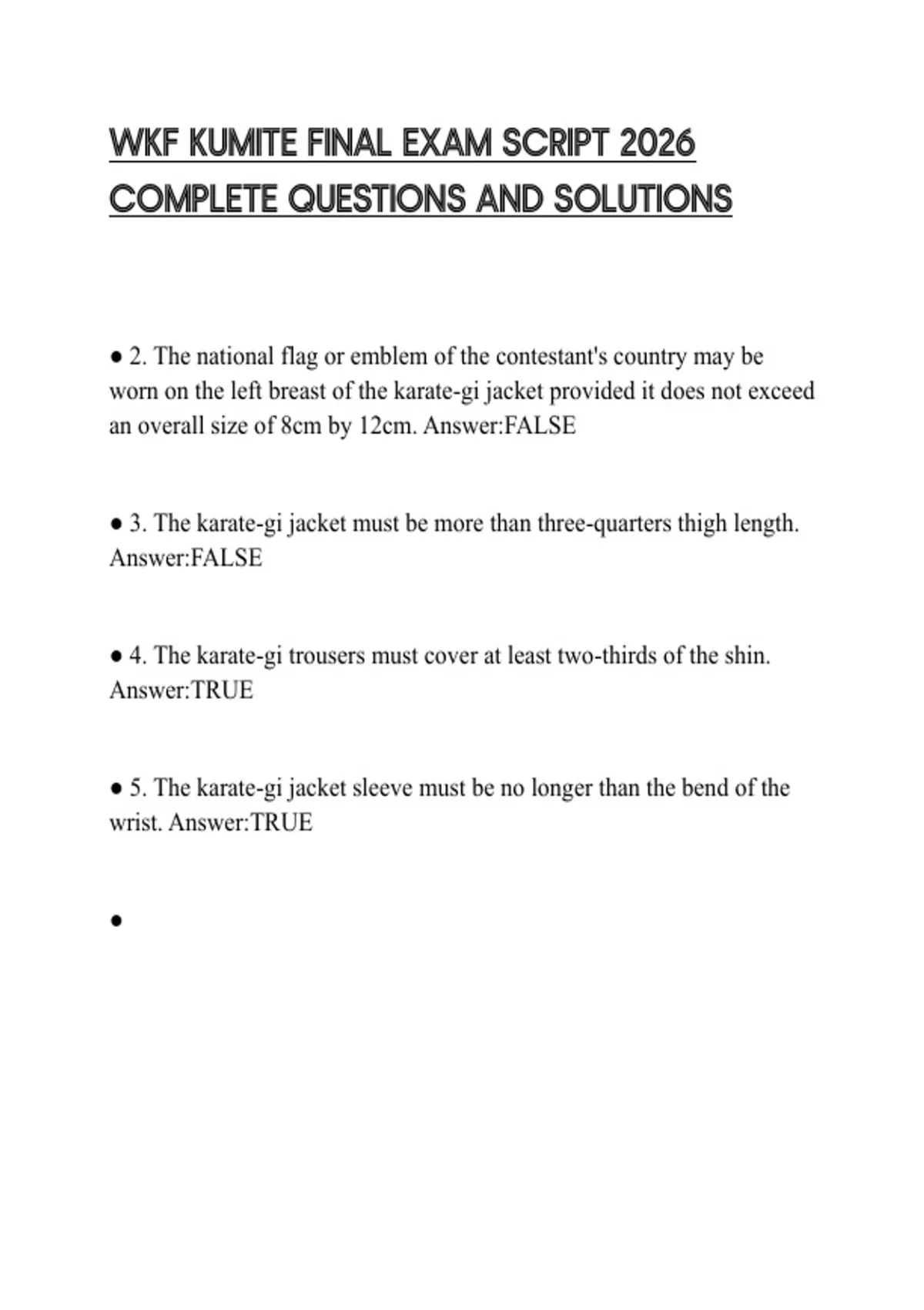 WKF KUMITE FINAL EXAM SCRIPT 2026 COMPLETE QUESTIONS AND SOLUTIONS ...