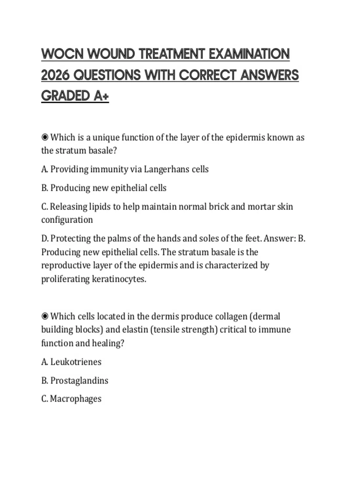 WOCN WOUND TREATMENT EXAMINATION 2026 QUESTIONS WITH CORRECT ANSWERS ...