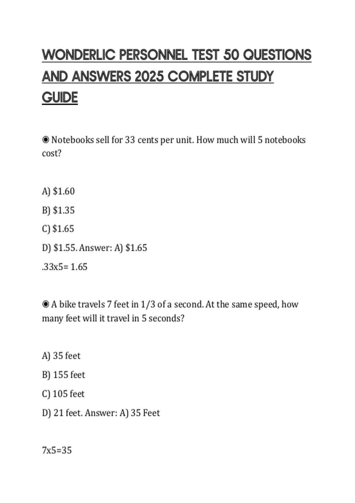 WONDERLIC PERSONNEL TEST 50 QUESTIONS AND ANSWERS 2025 COMPLETE STUDY ...