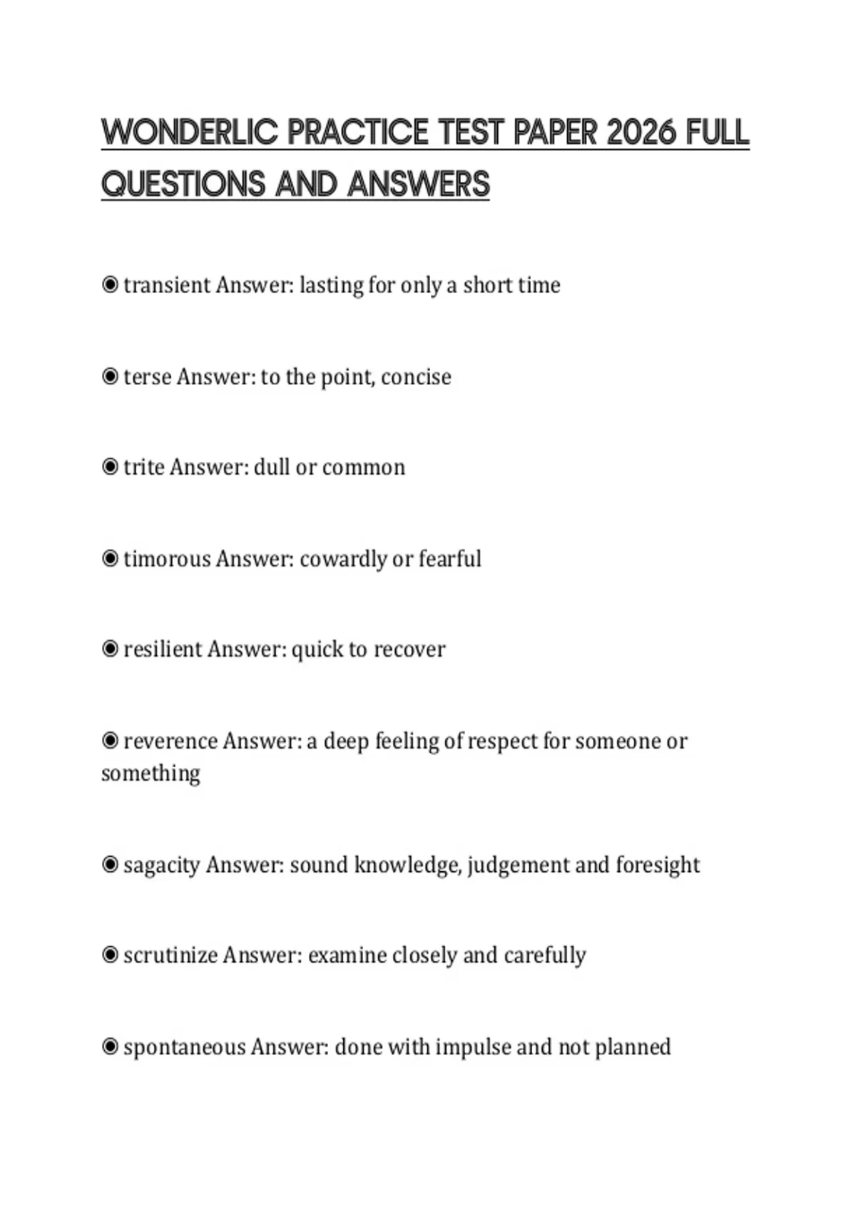 WONDERLIC PRACTICE TEST PAPER 2026 FULL QUESTIONS AND ANSWERS ...