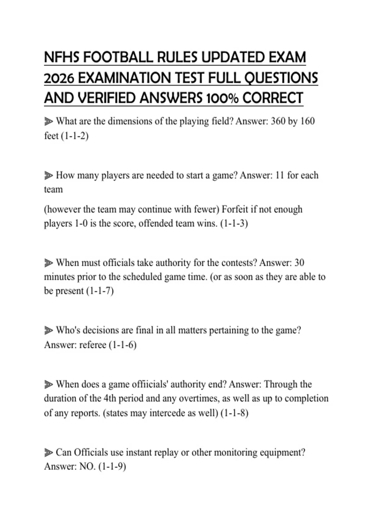 NFHS FOOTBALL RULES UPDATED EXAM 2026 EXAMINATION TEST FULL QUESTIONS ...