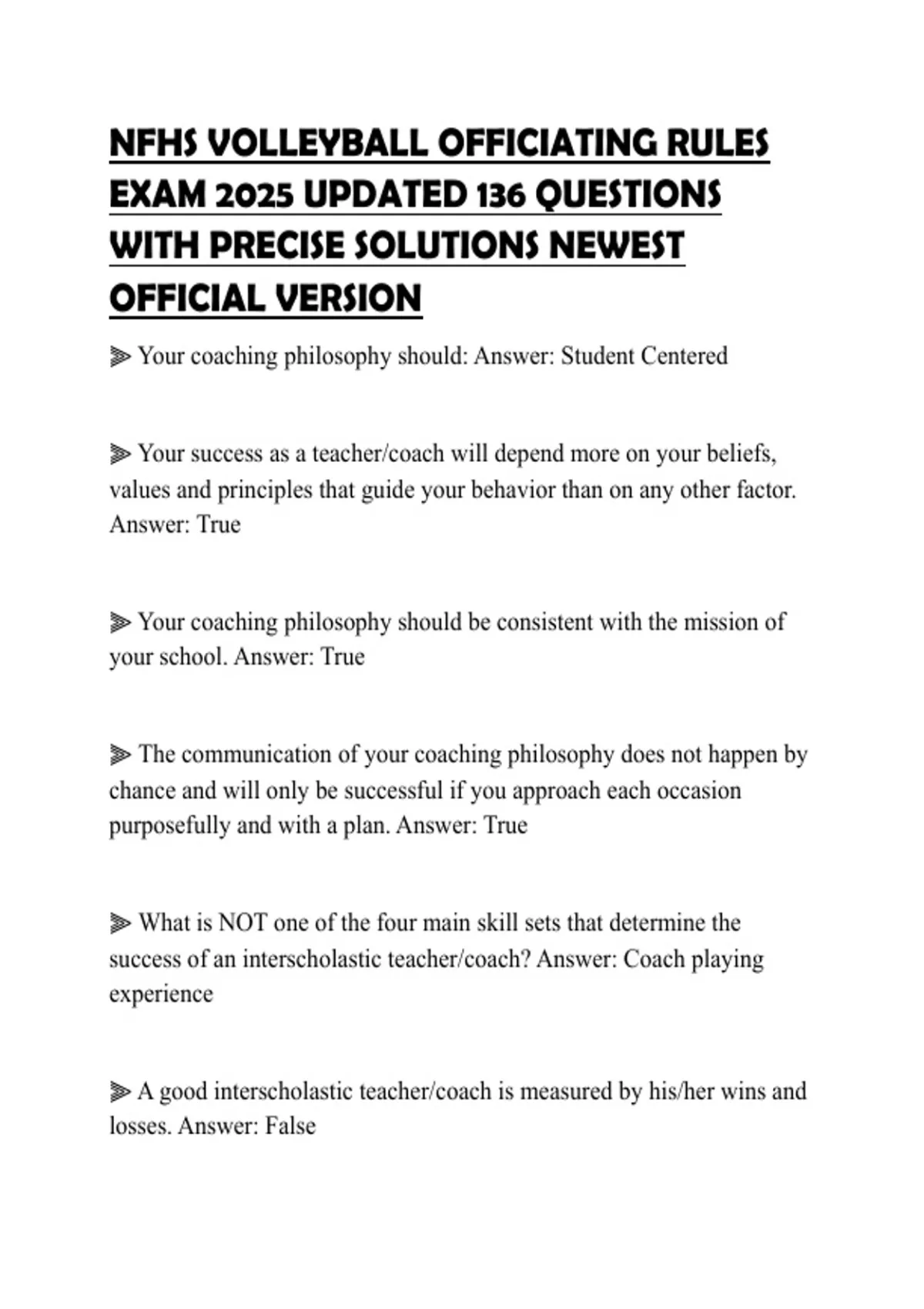 NFHS VOLLEYBALL OFFICIATING RULES EXAM 2025 UPDATED 136 QUESTIONS WITH ...