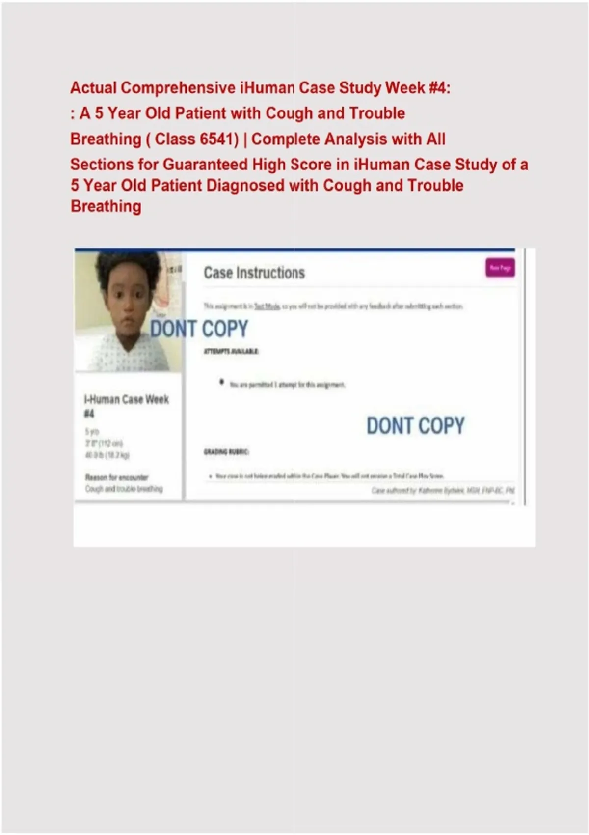 iHuman Case Study Week 4 – Class 6541 5-Year-Old Patient with Cough and ...
