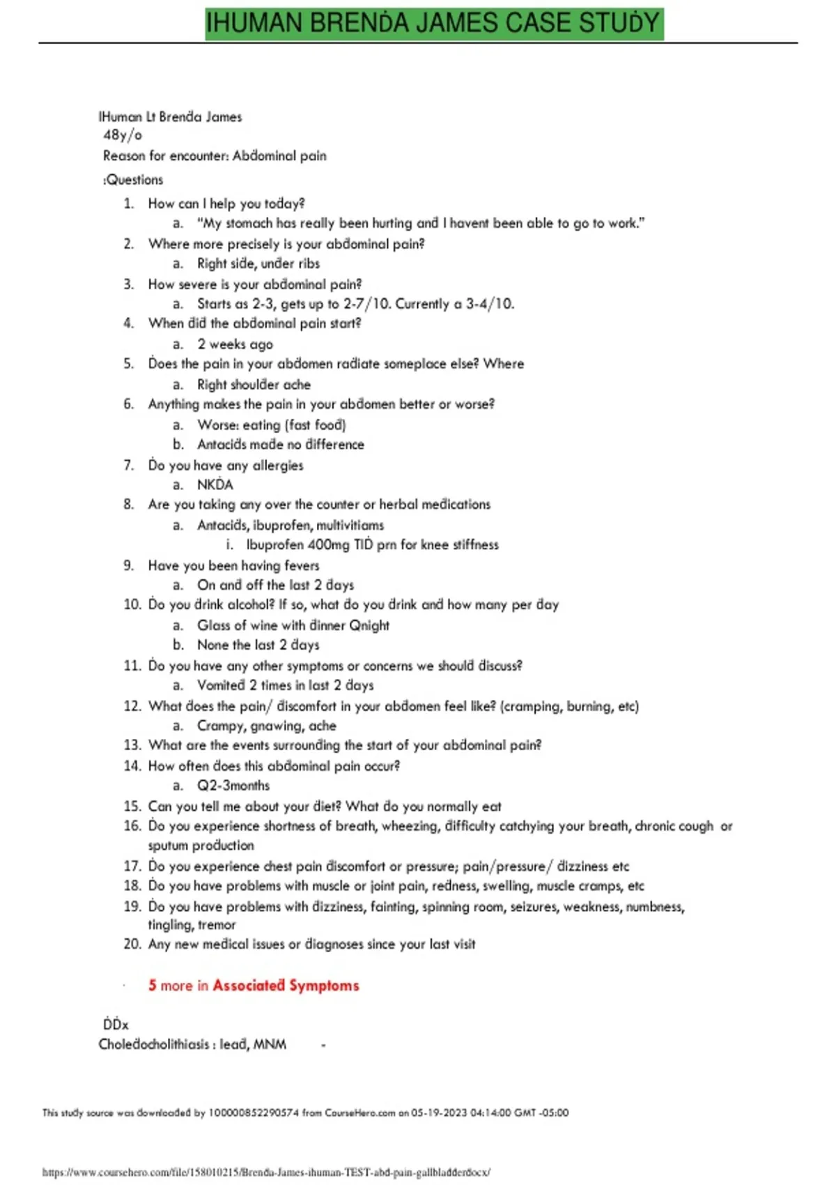 IHUMAN Virtual Patient Simulation – Brenda James Gastrointestinal Case ...