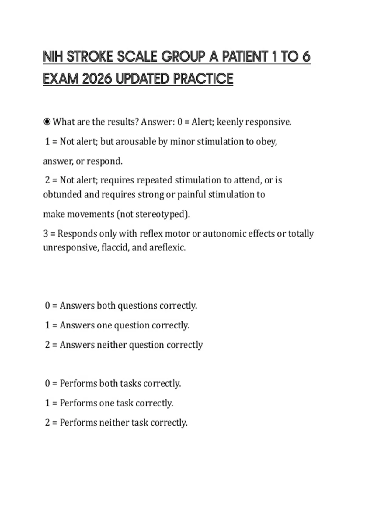 NIH STROKE SCALE GROUP A PATIENT 1 TO 6 EXAM 2026 UPDATED PRACTICE ...