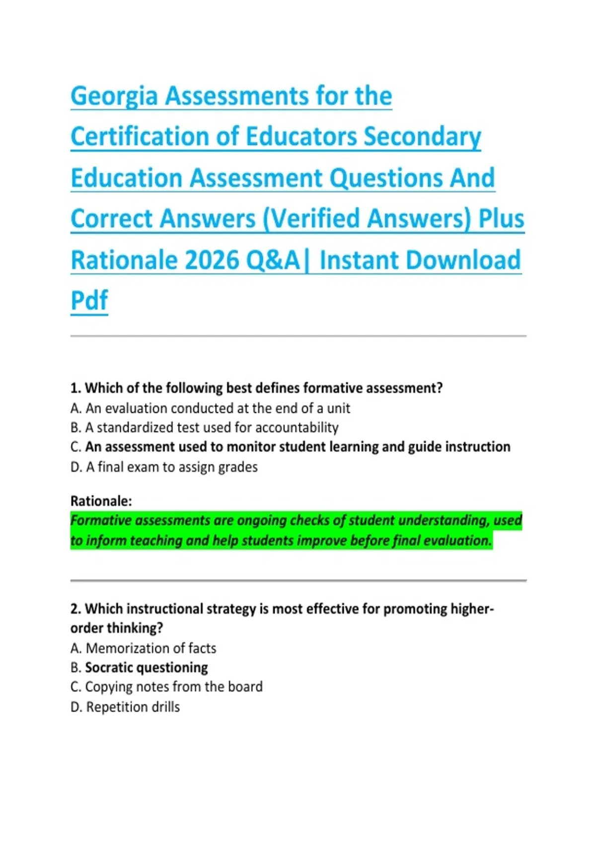 Georgia Assessments for the Certification of Educators Secondary ...