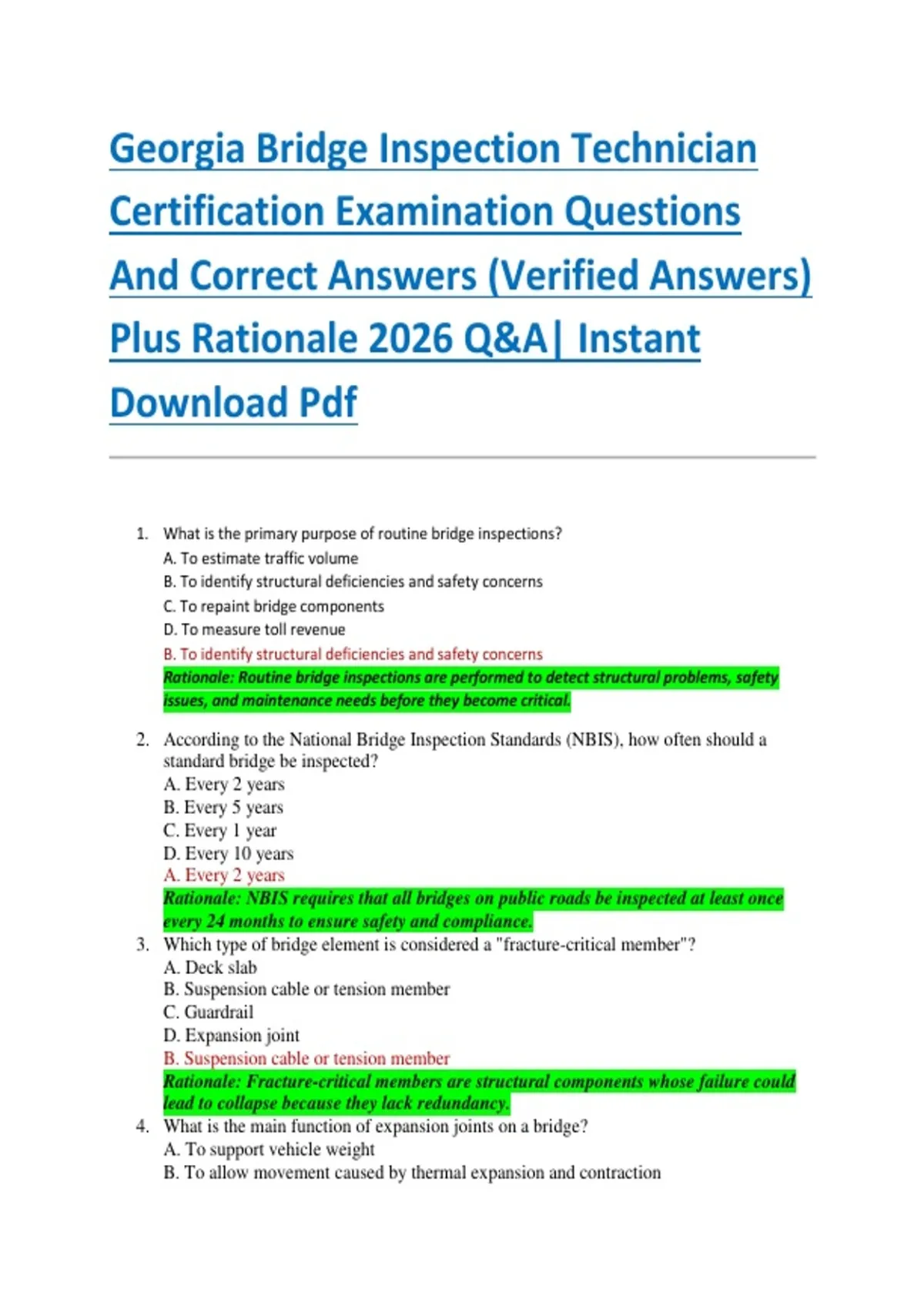 Georgia Bridge Inspection Technician Certification Examination ...