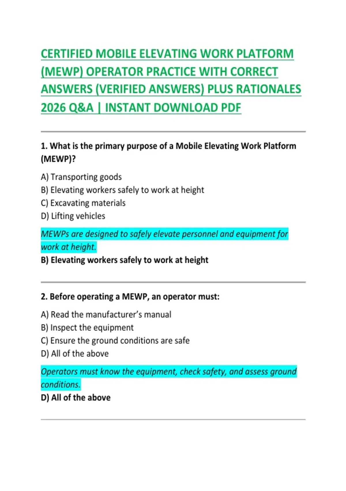 CERTIFIED MOBILE ELEVATING WORK PLATFORM (MEWP) OPERATOR PRACTICE WITH ...