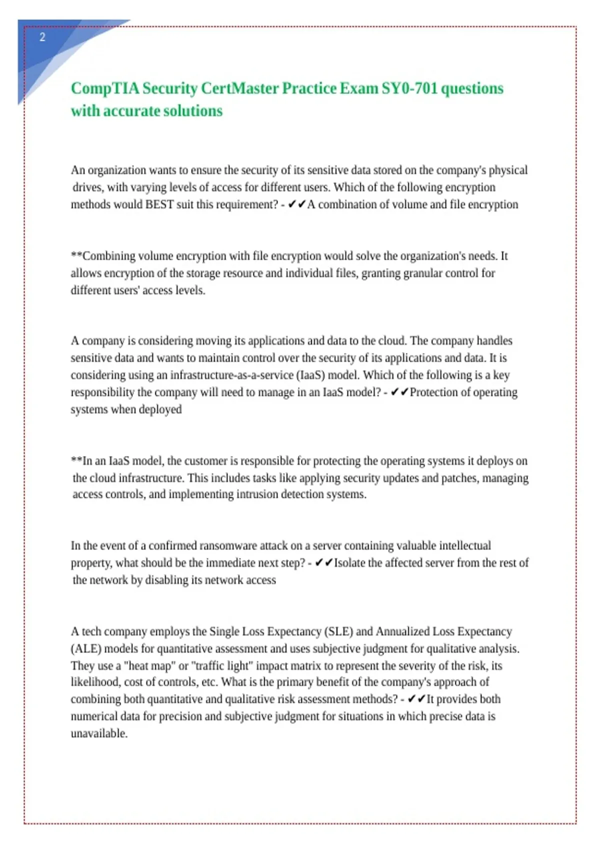 CompTIA Security CertMaster Practice Exam SY0-701 questions with ...