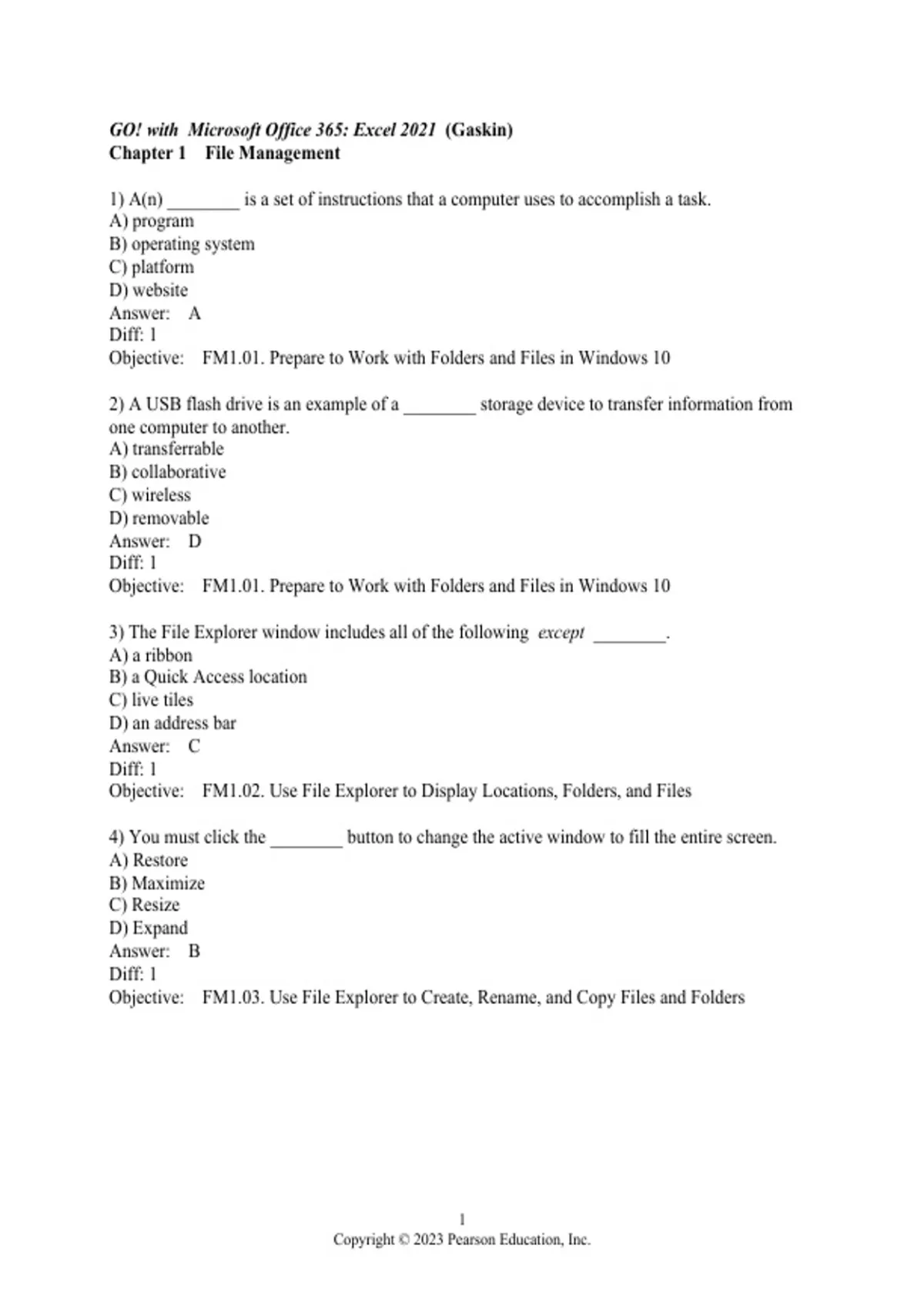 practice test bank questions, final exam : GO! Microsoft 365 PowerPoint ...