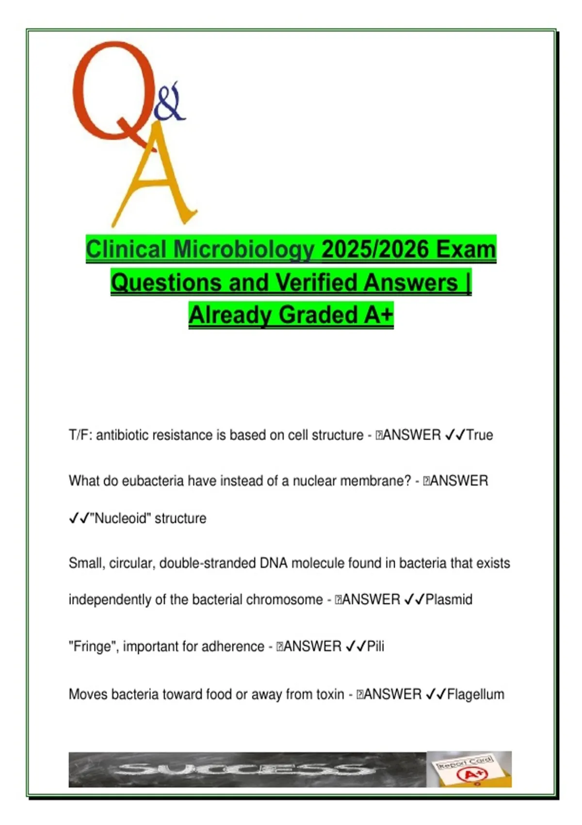 Clinical Microbiology Final 2025/2026 – 300+ Q&As on Bacterial ...