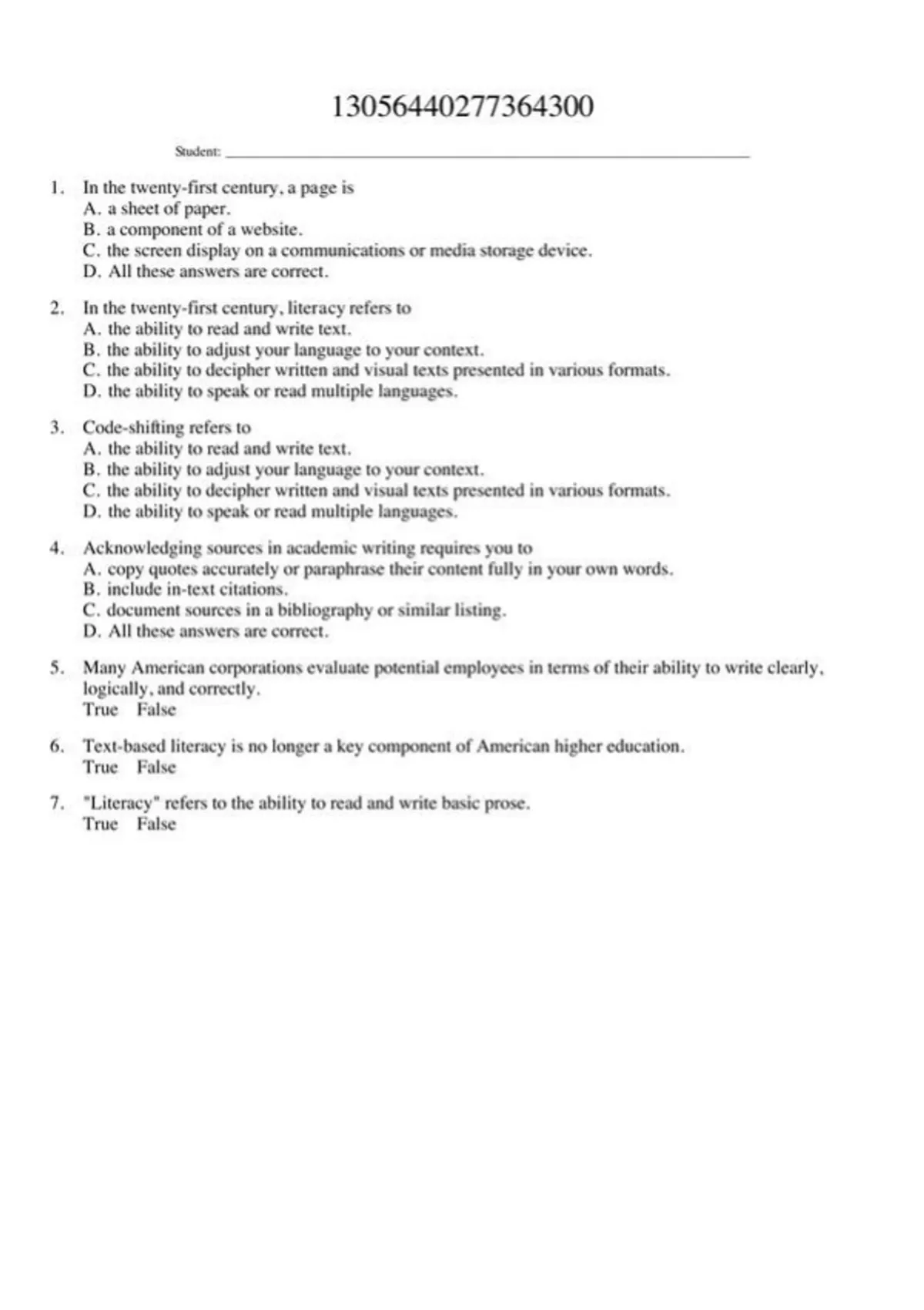 practice test bank questions, final exam : Howard-Writing Matters ...