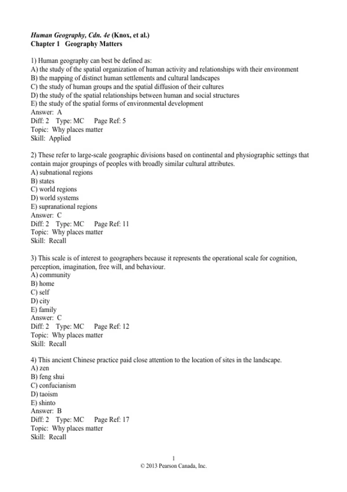 practice test bank questions, final exam : Human Geography Places and ...