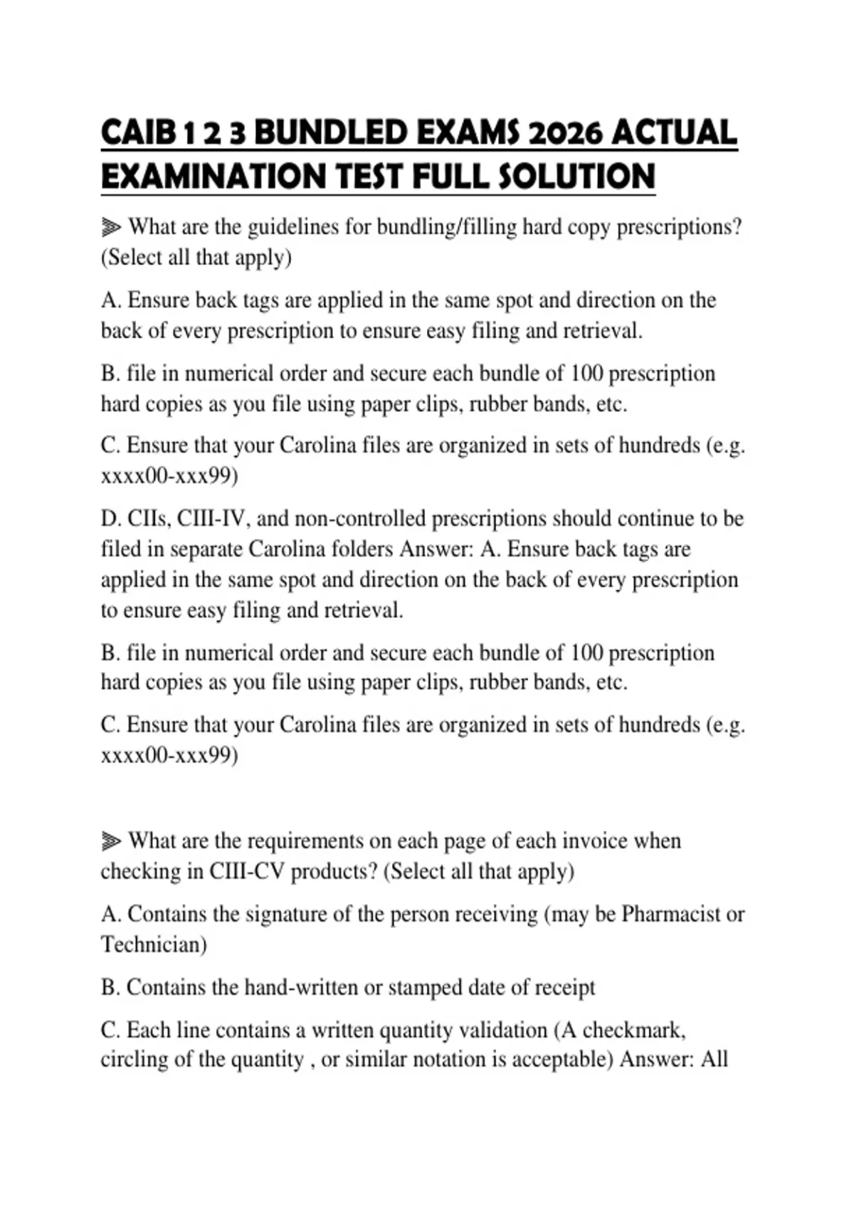 CAIB 1 2 3 BUNDLED EXAMS 2026 ACTUAL EXAMINATION TEST FULL SOLUTION ...