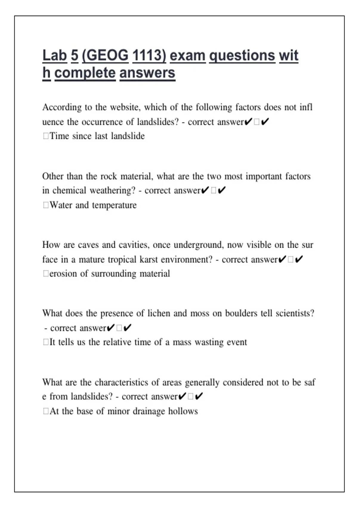 Lab 5 (GEOG 1113) with Complete Solutions 2026 - Geography 1113 - Stuvia US