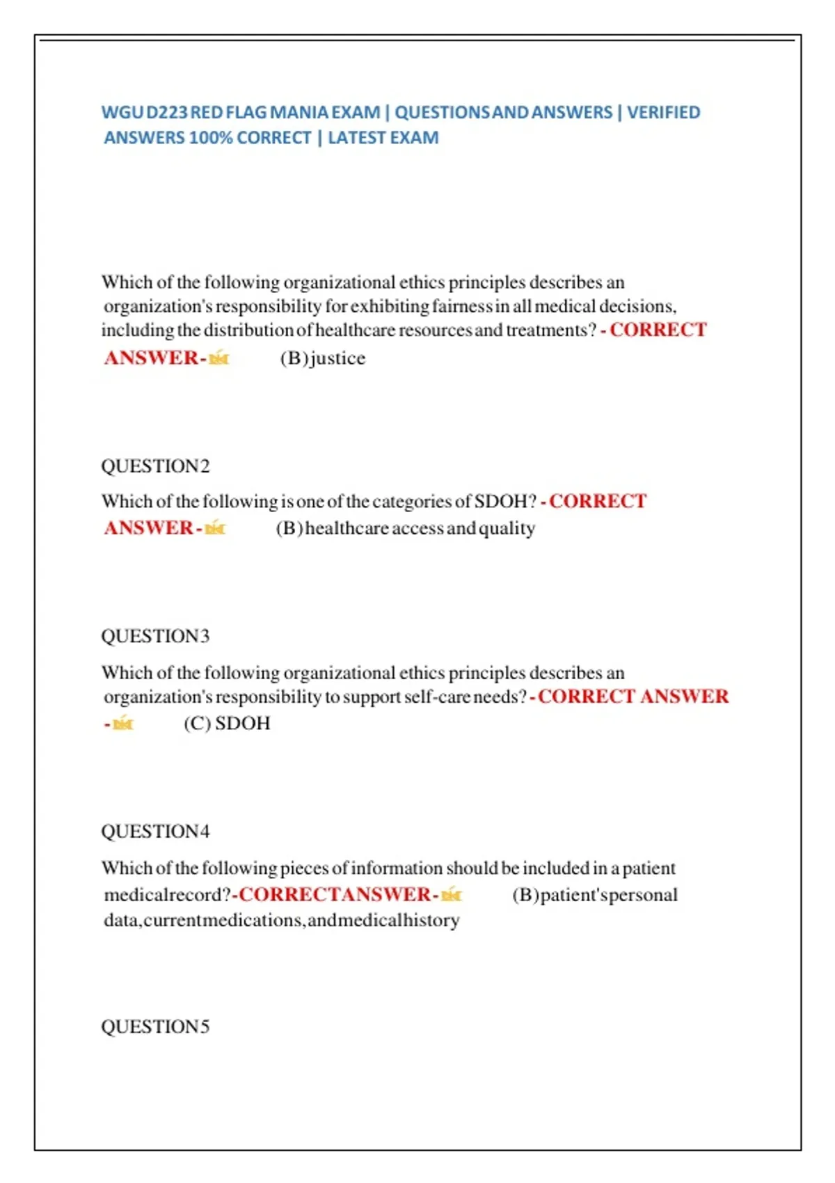 EXAM: RED FLAG MANIA - WGU D223, 2025/2026 WITH CORRECT /ACCURATE ...