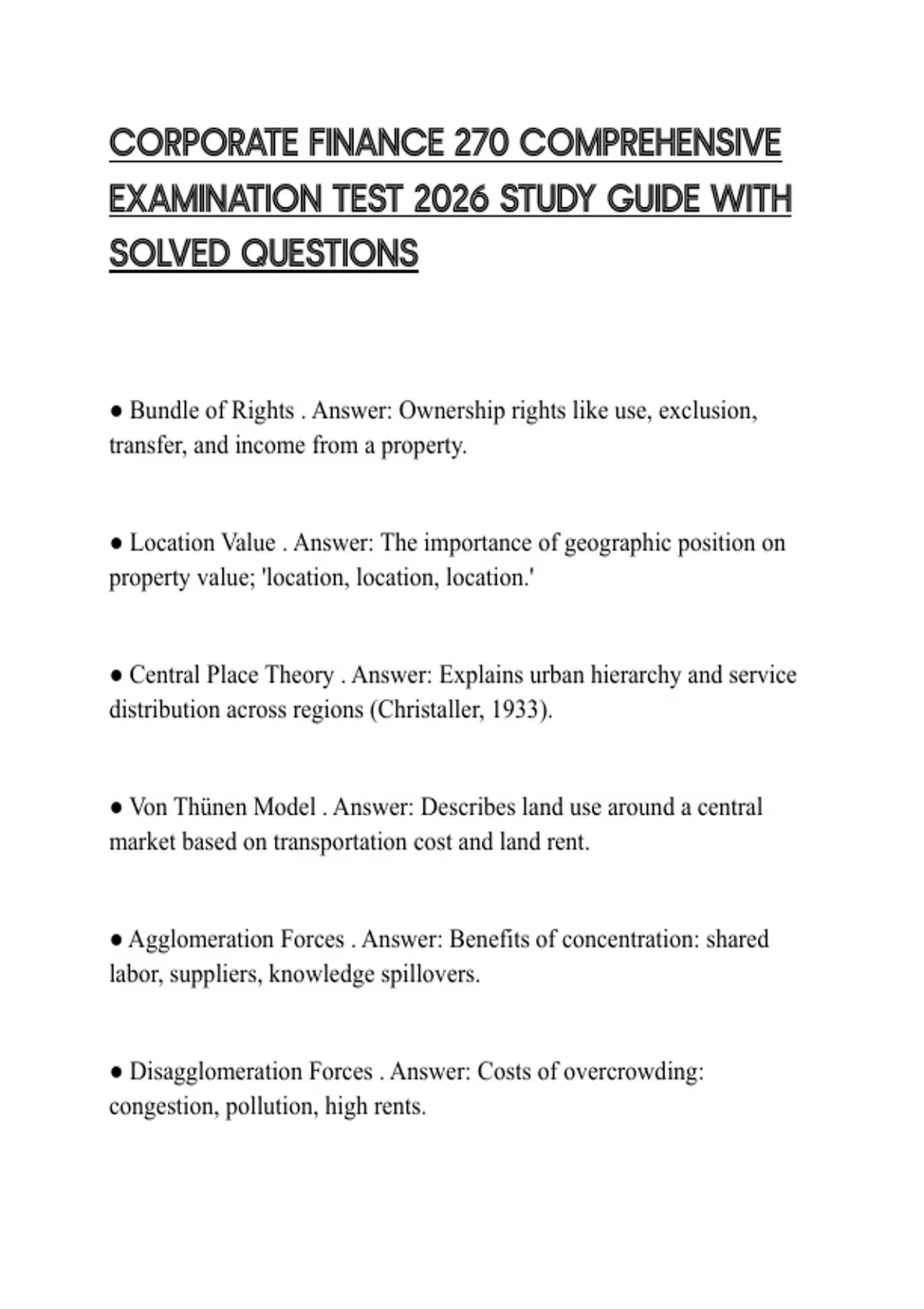 CORPORATE FINANCE 270 COMPREHENSIVE EXAMINATION TEST 2026 STUDY GUIDE ...