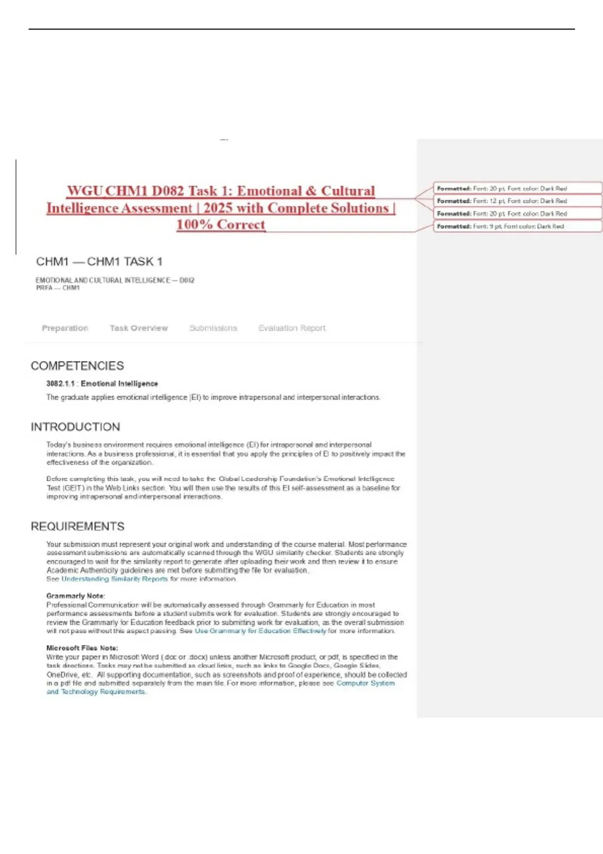 WGU CHM1 D082 Task 1: Emotional & Cultural Intelligence Assessment ...