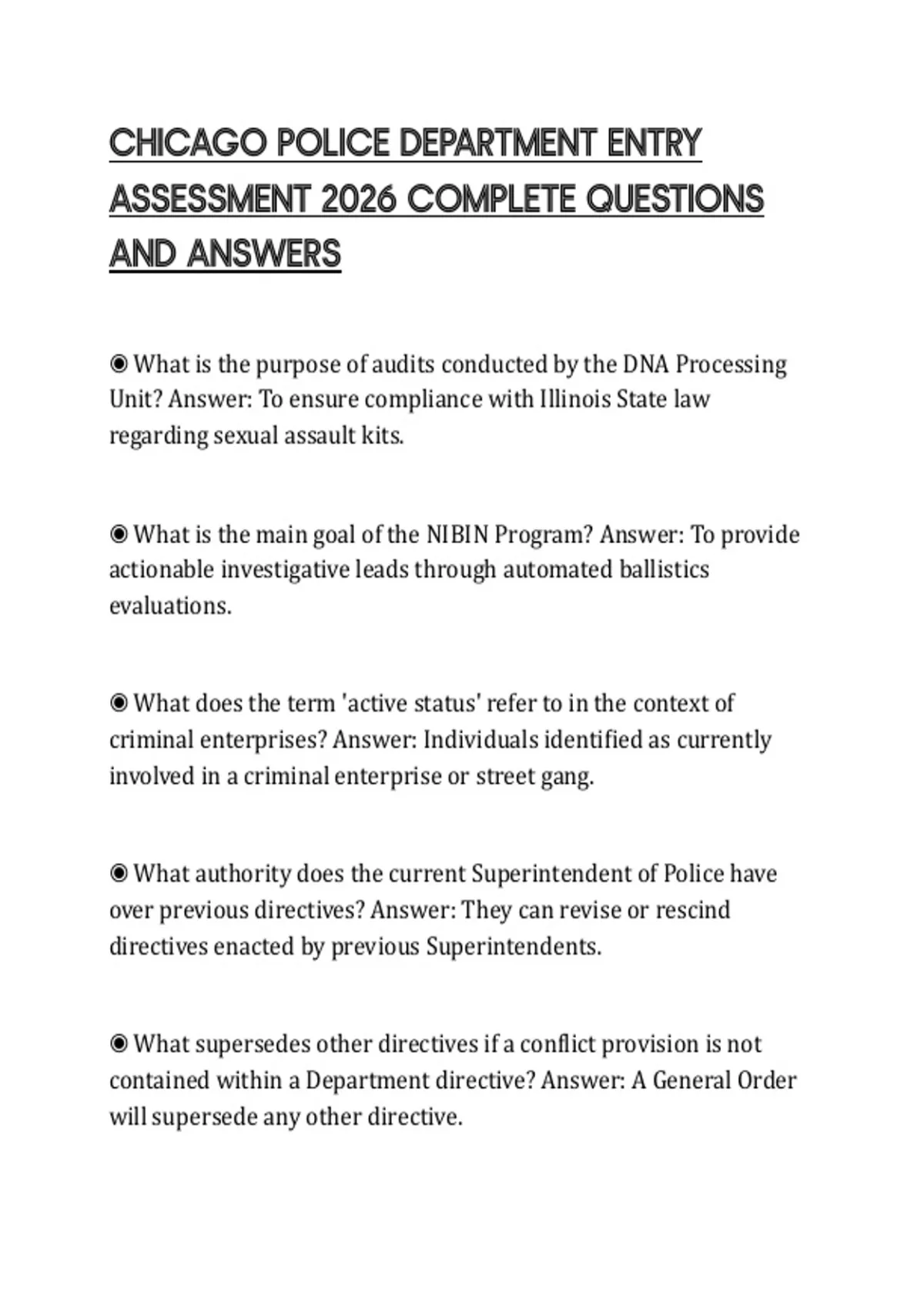 CHICAGO POLICE DEPARTMENT ENTRY ASSESSMENT 2026 COMPLETE QUESTIONS AND ...