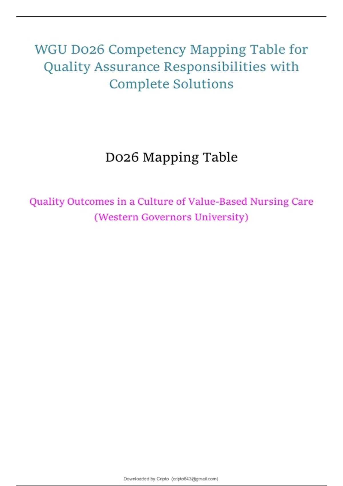 WGU D026 Competency Mapping Table – Quality Assurance Responsibilities ...